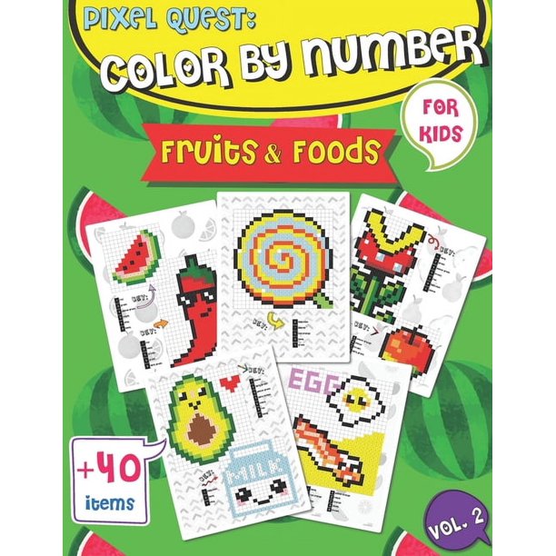 Pixel Quest Color by Number: Pixel Art Fruits and Foods Coloring book ...