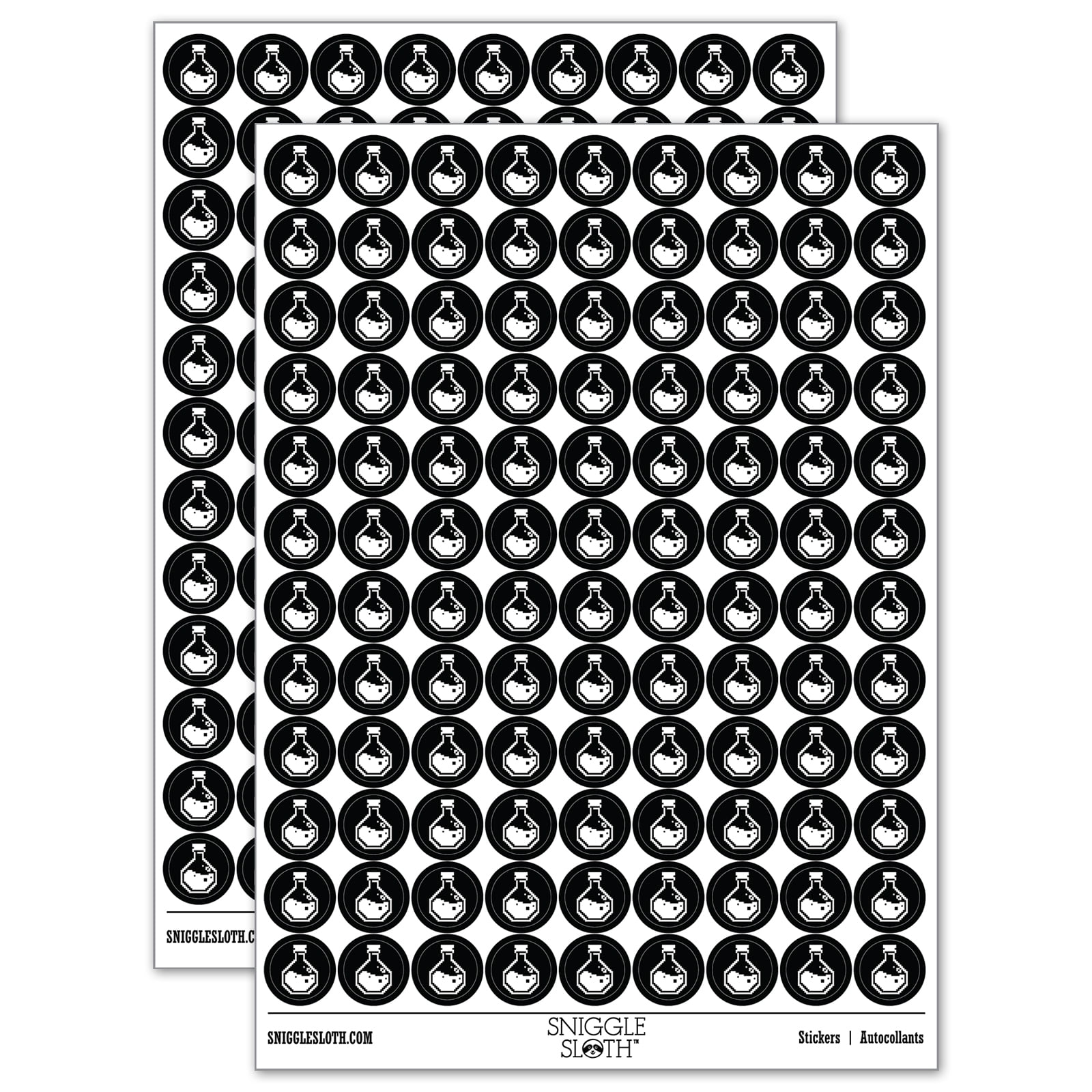 Pixel RPG Potion Health Mana Bottle 200+ Round Stickers - Black - Matte ...