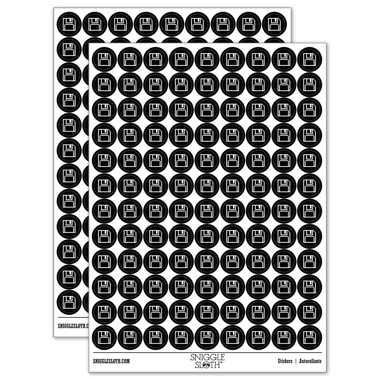 Pixel Save Floppy Disk Icon 200+ Round Stickers - Black - Gloss Finish ...