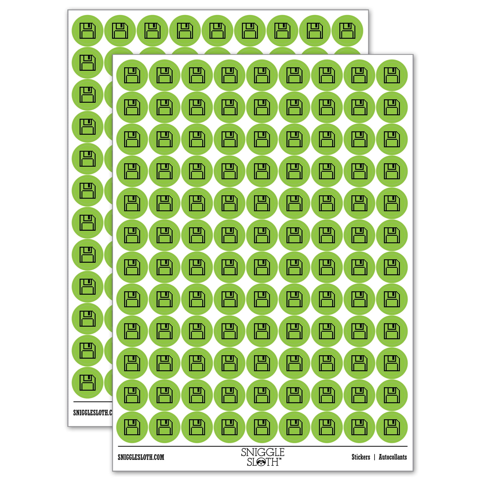 Pixel Save Floppy Disk Icon 200+ Round Stickers - Light Green - Gloss ...
