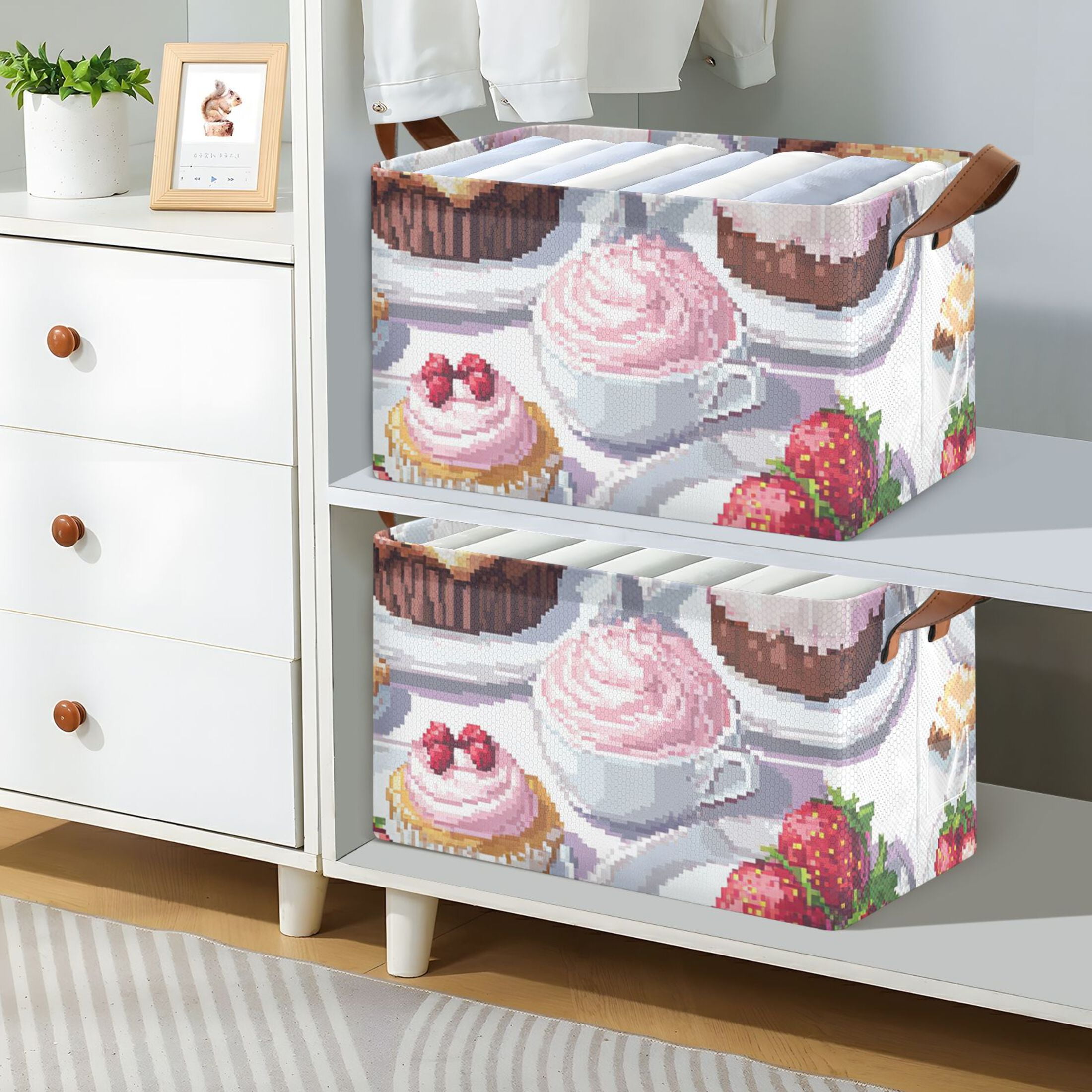 Pixel Strawberry Cakes Foldable Storage Large Fabric Storage Baskets ...
