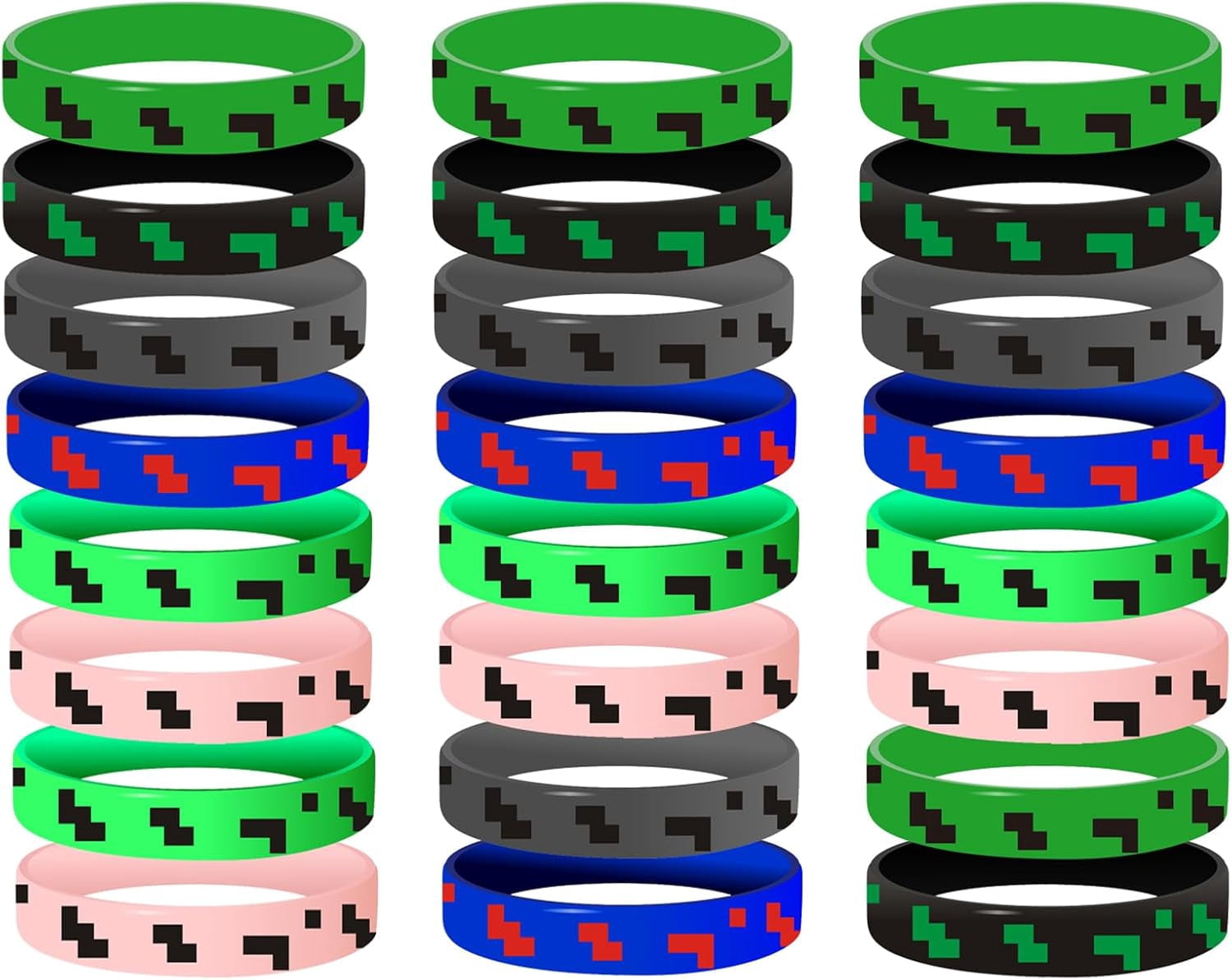 Pixel Theme Party Favors, 24 Pieces Silicone Bracelets Small Size ...