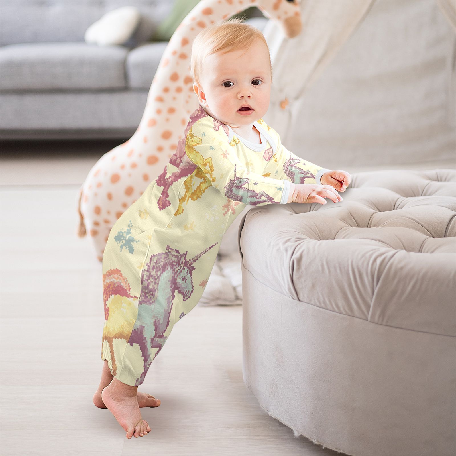 Pixel Unicorns Stars Newborn Baby Sleeper Gowns Baby Nightdress Cotton ...