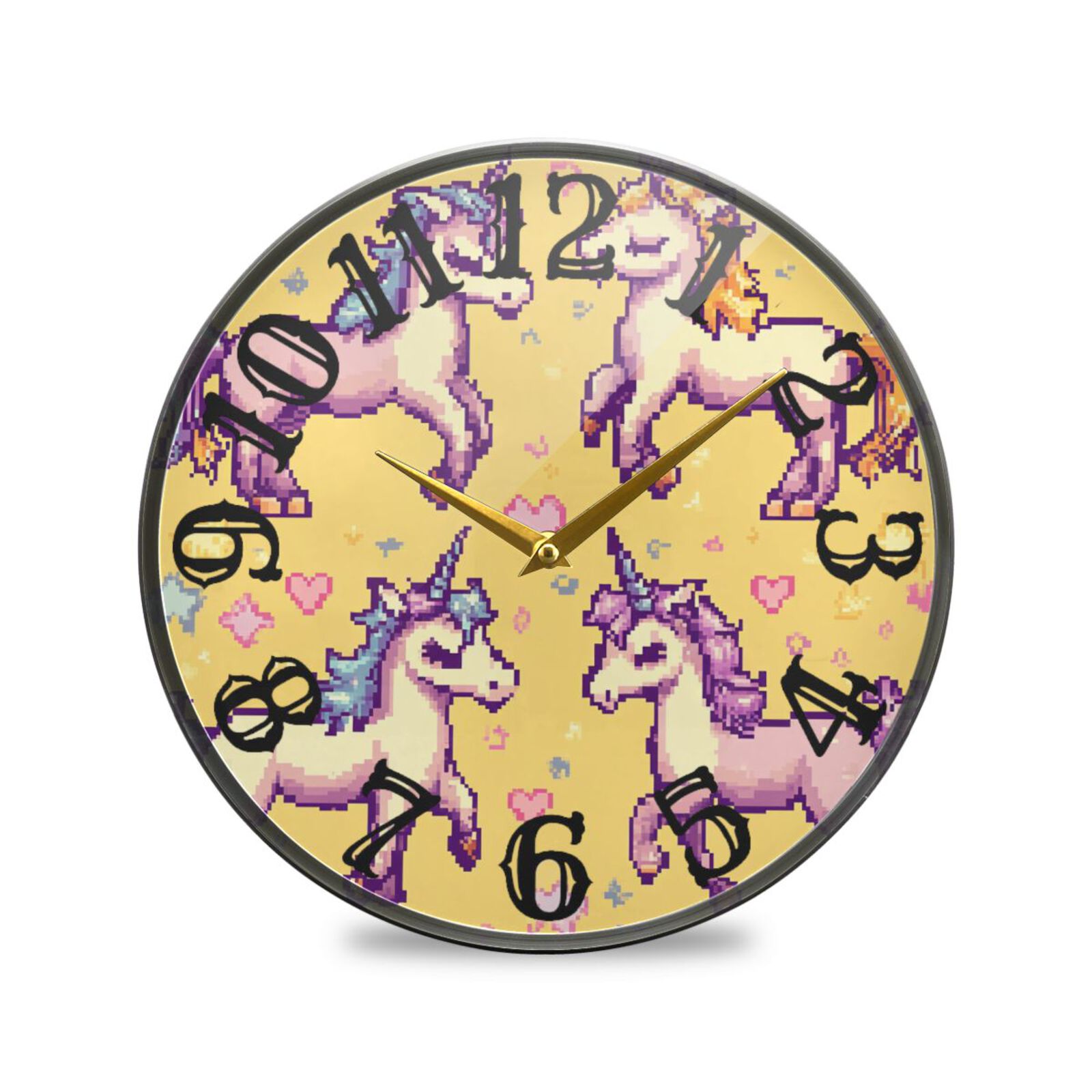 Pixel Unicorns Wall Clock 12 Inch Silent Non Ticking Battery Operated ...