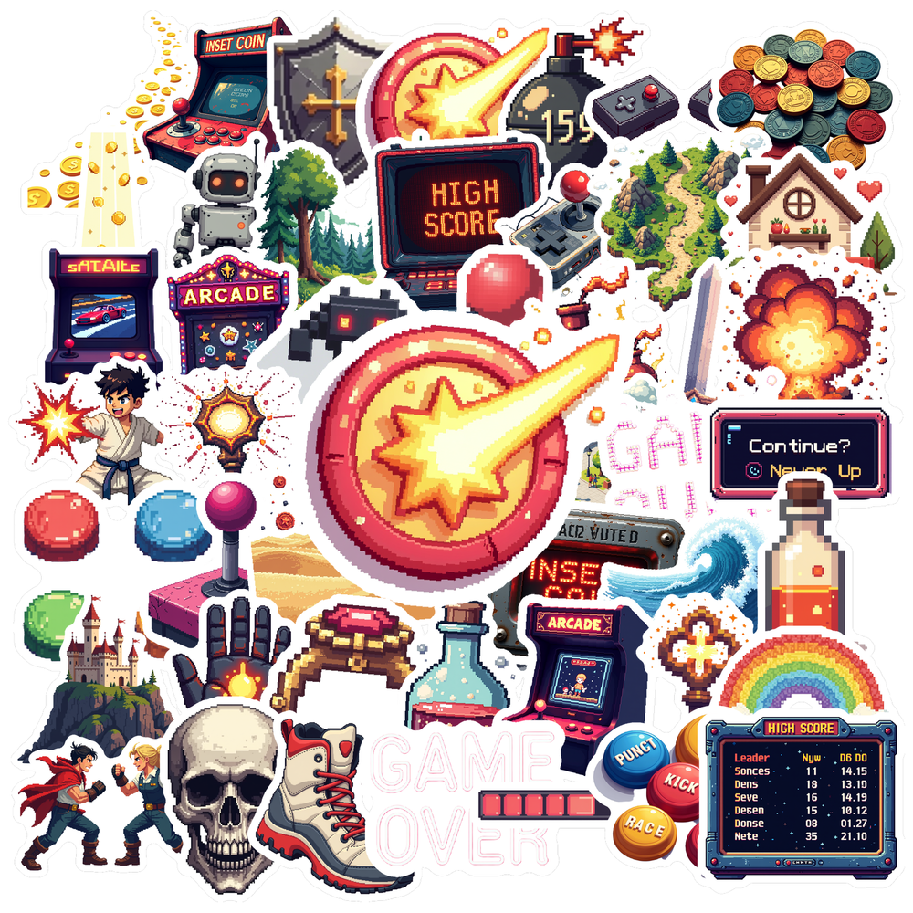 Pixel Video Game Theme Stickers, Waterproof Video Game Theme Sticker ...