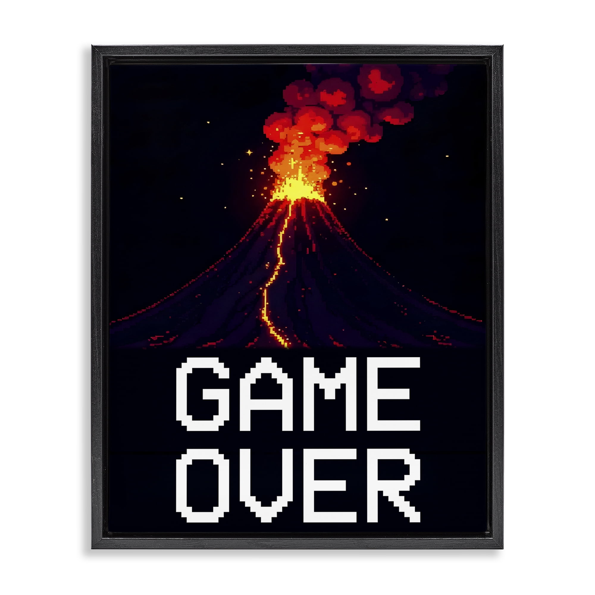 Pixel Volcano Game Over Black Framed Floater Canvas Wall Art, design by ...