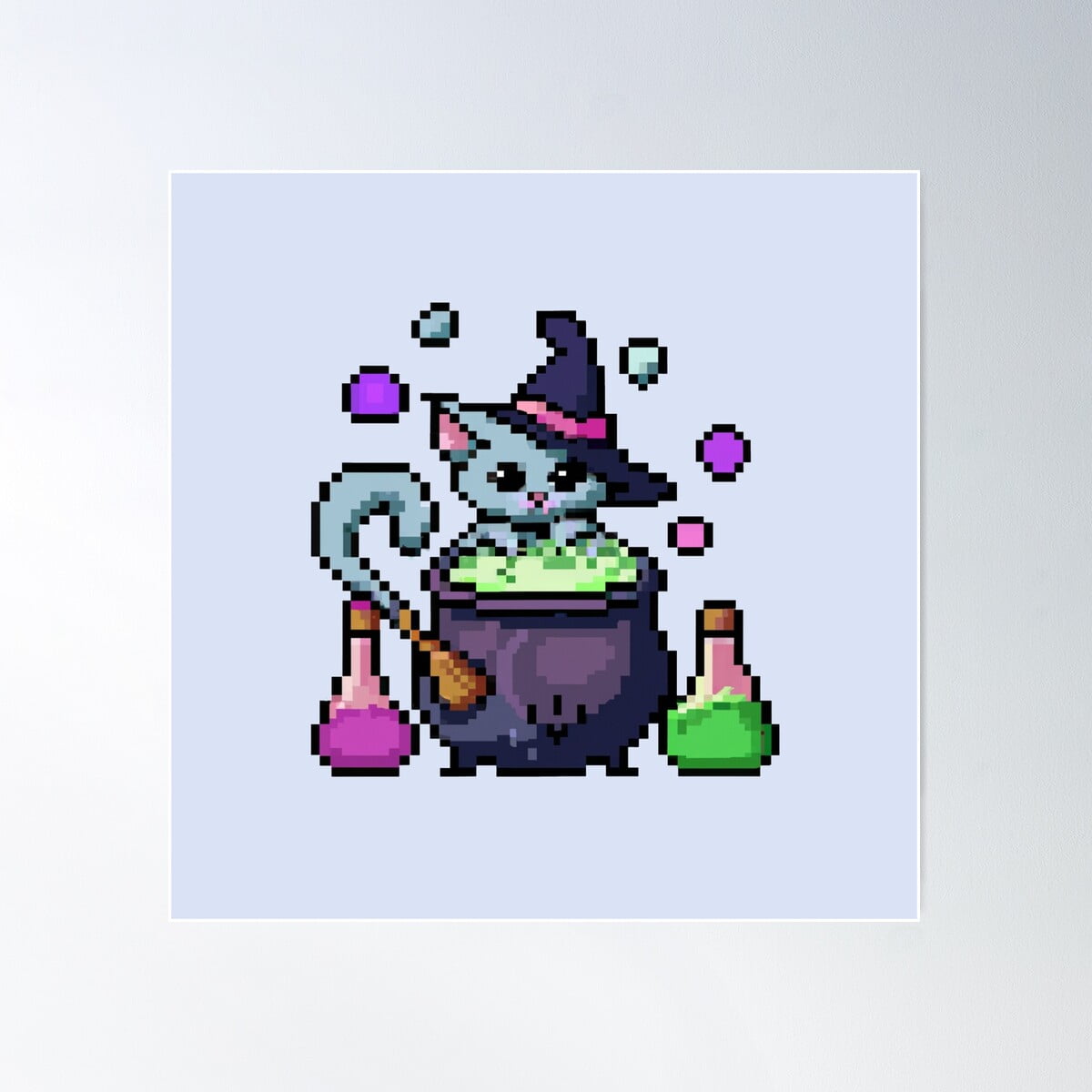 Pixel Witch Cat Brewing Potion Poster Wall Art, Modern Wall Decor For ...
