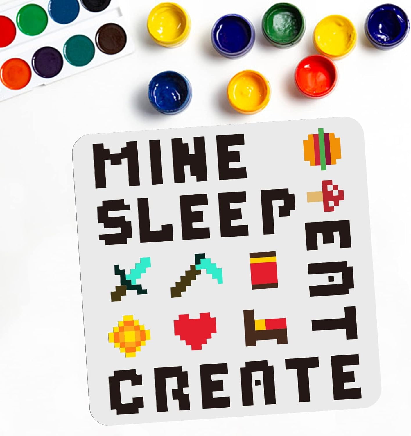 Pixel Word Stencils Word Sign Stencil 11.8×11.8inch Game MINE SLEEP EAT ...