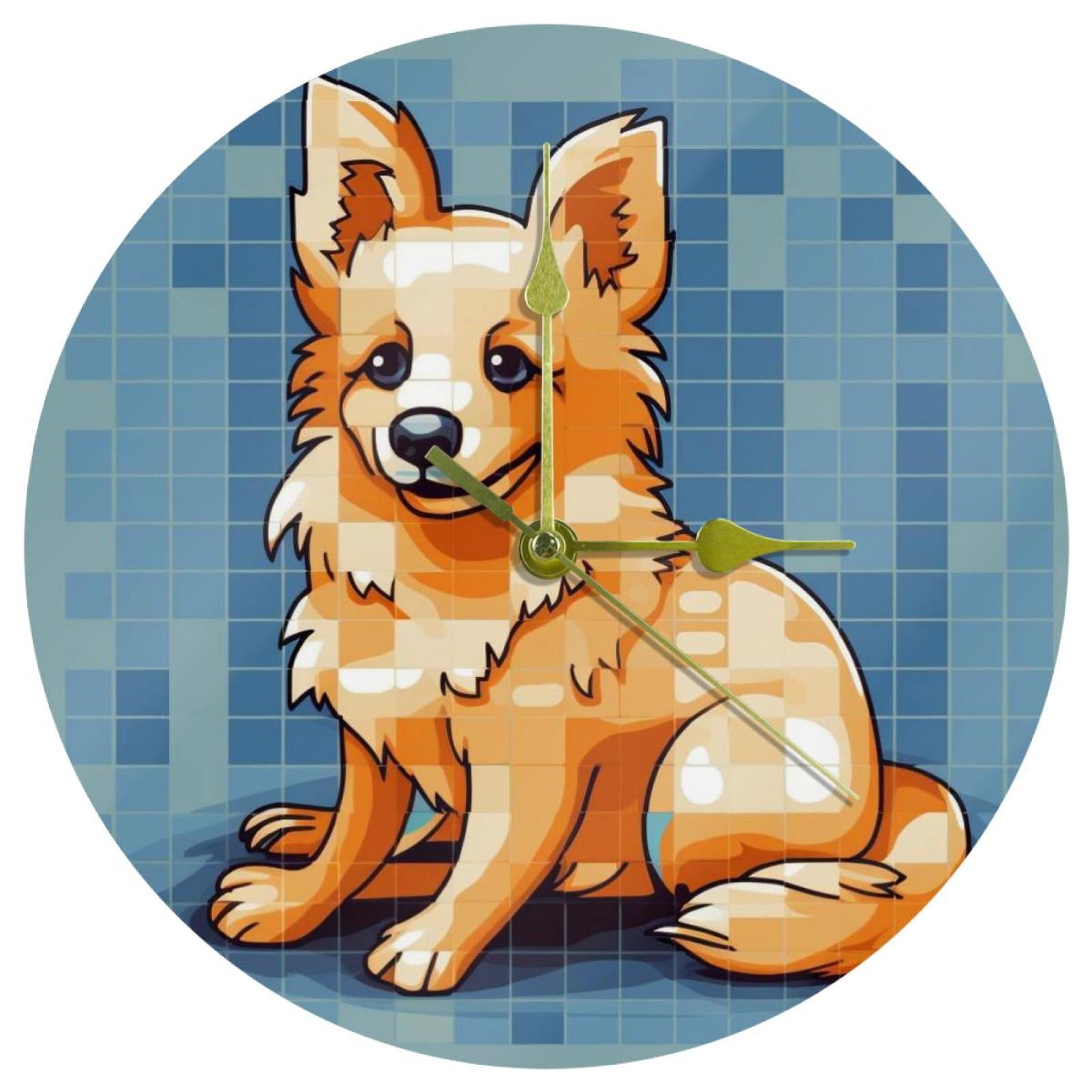 Pixel dog 9.8-Inch Round Acrylic Wall Clock, Silent Non-Ticking Battery ...