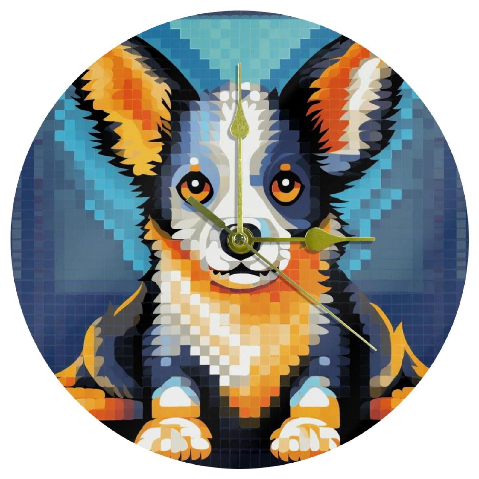 Pixel dog 9.8 Inch Round Acrylic Wall Clock, Silent Non-Ticking Battery ...