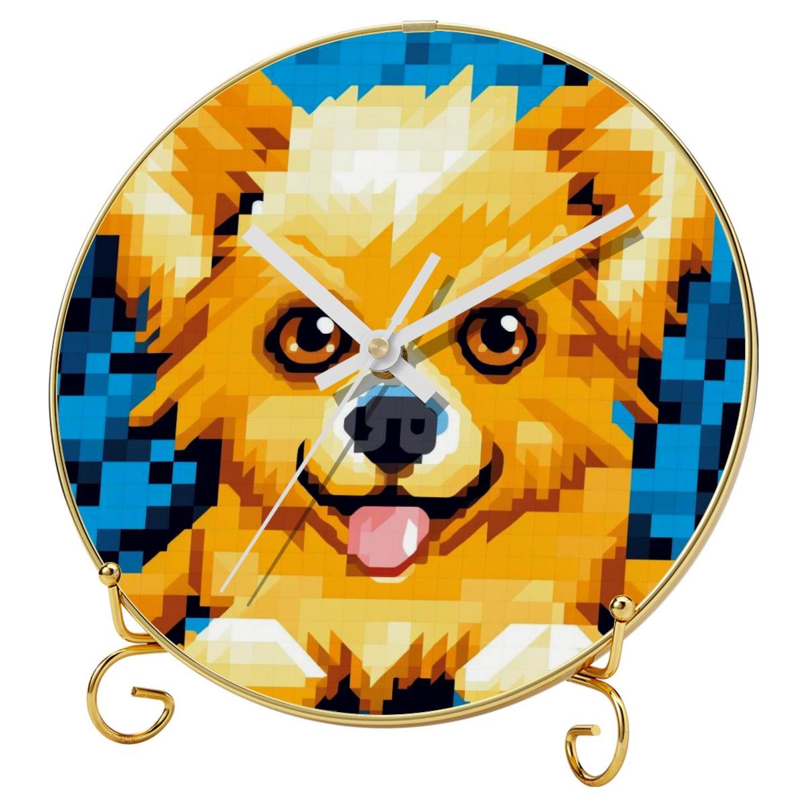 Pixel dog Round Printed Wall Clock with Hooks and Gold Stand - Silent ...