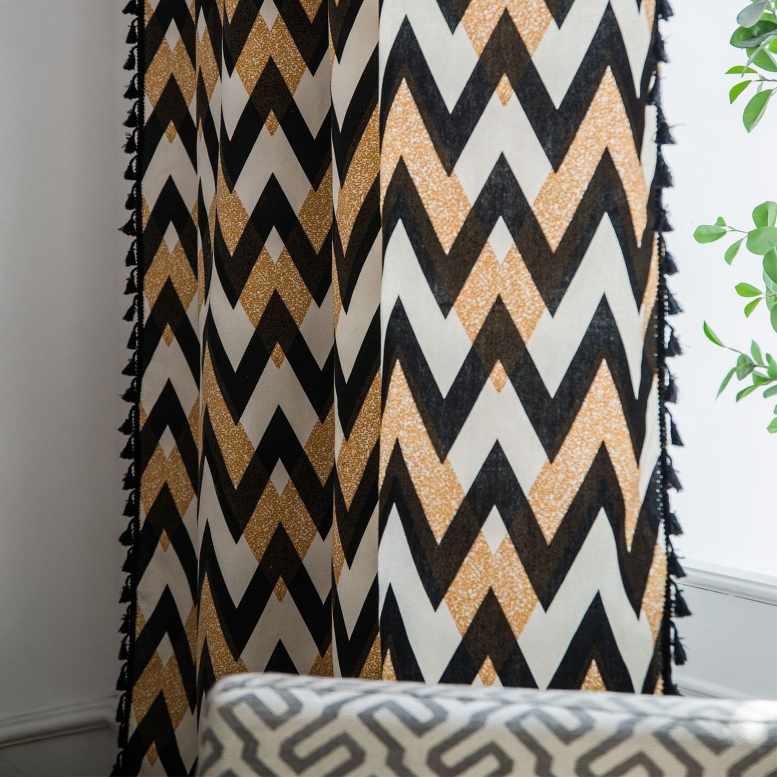 PixelForge Linen Curtains Zigzag Pattern Window Curtains 84 Inch Length ...
