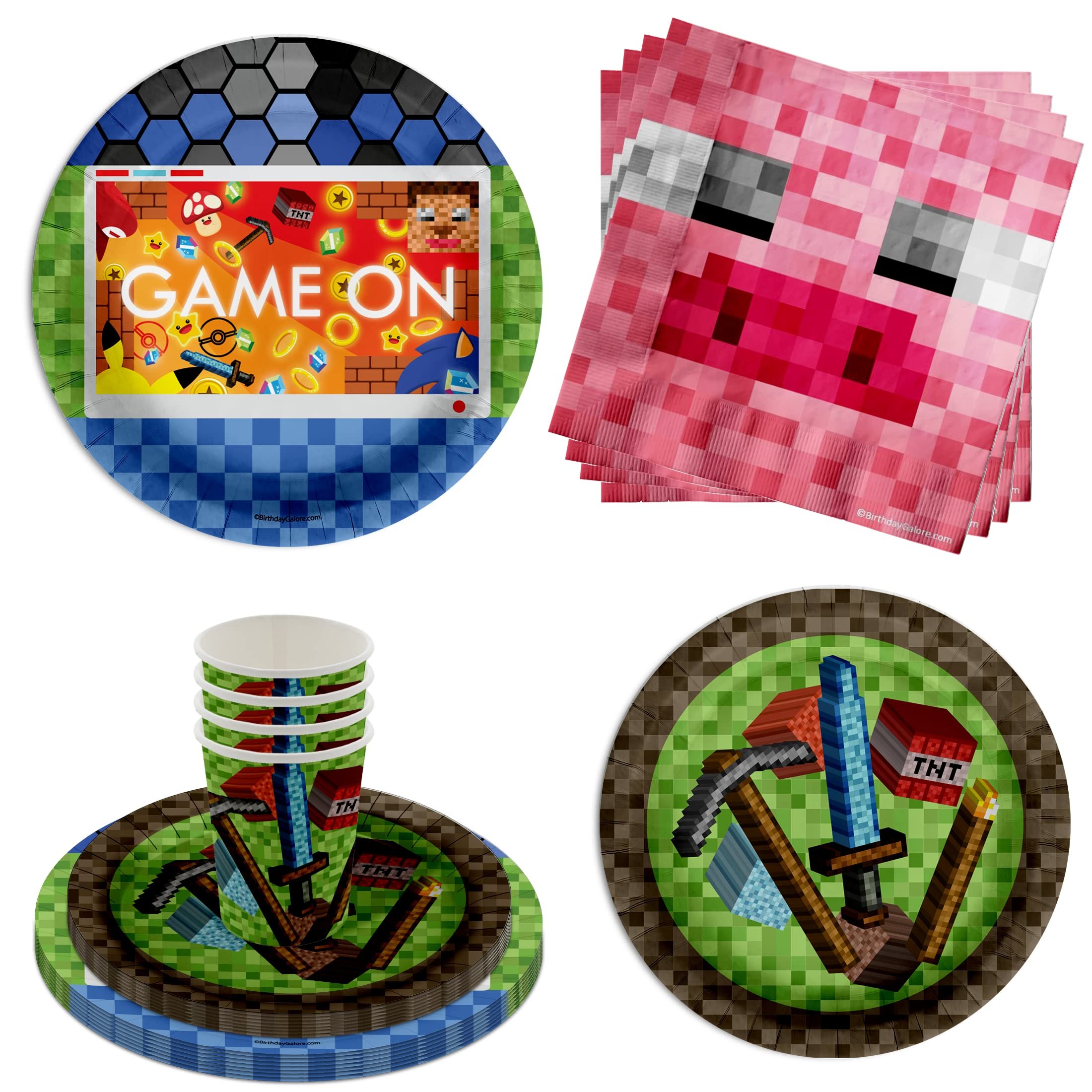 Pixelated Adventure Party Set - Complete Tableware Kit for Video Game ...