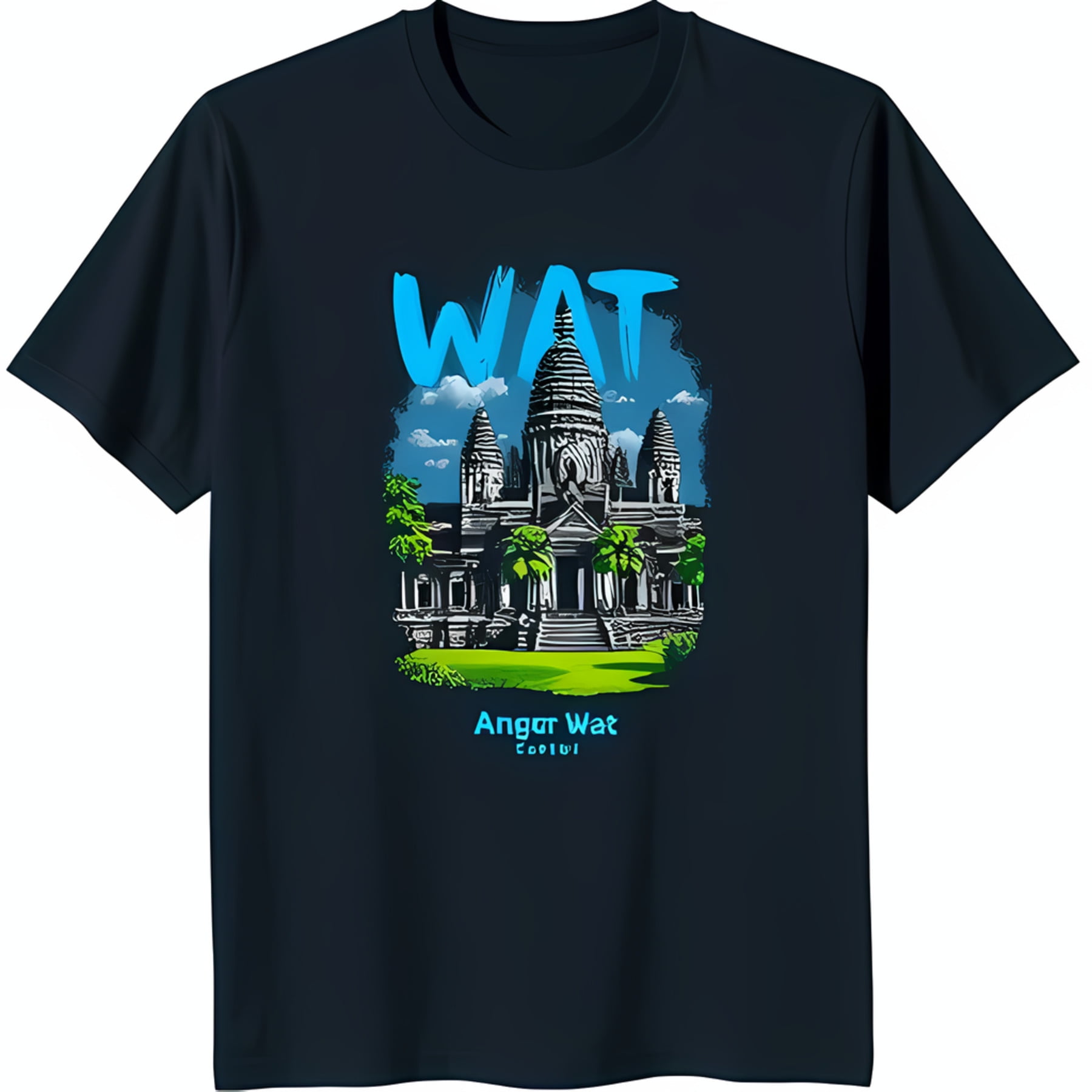 Pixelated Angkor Wat Temple Digital Art Blue T-Shirt Cambodia Design ...
