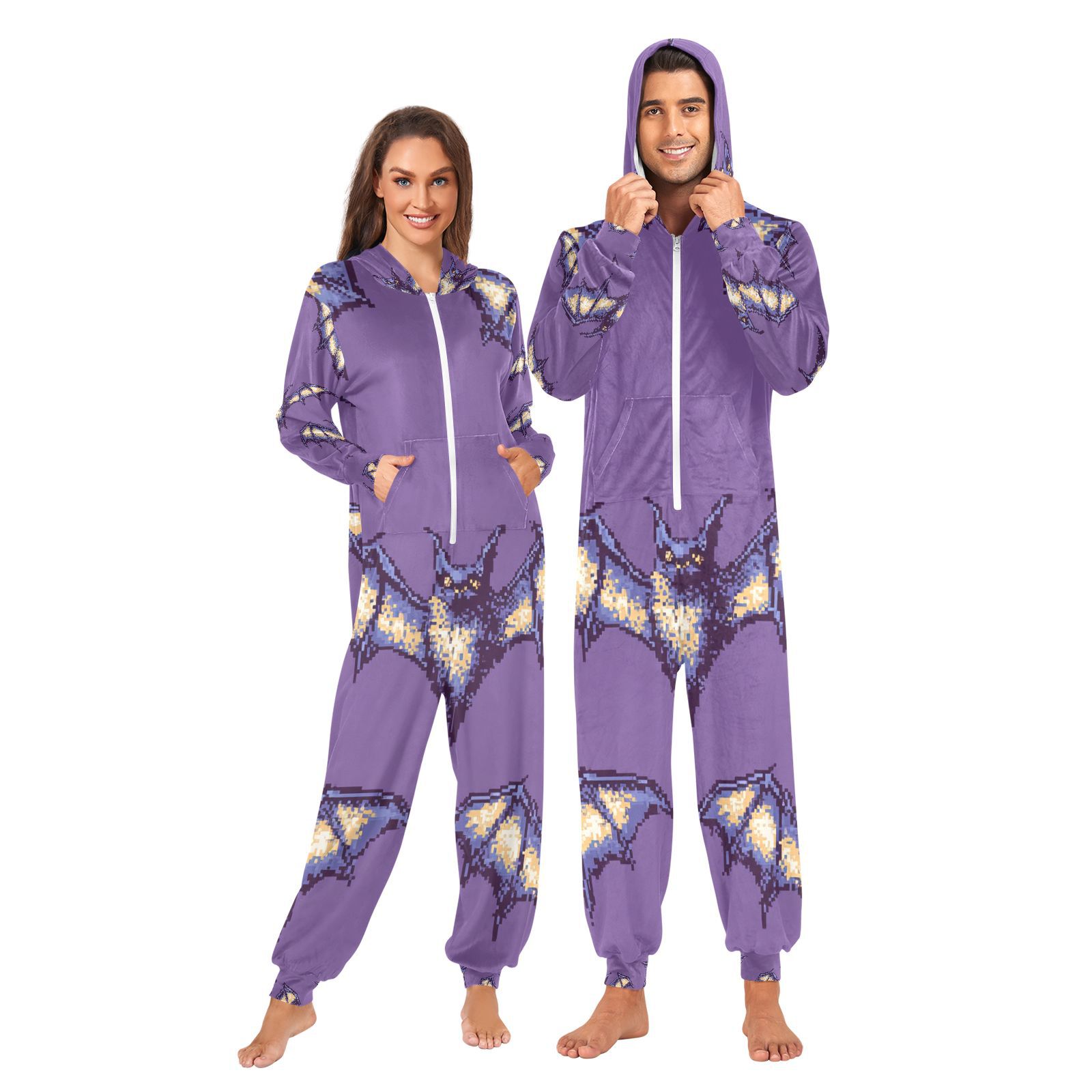 Pixelated Bats Adult Onesie Pajamas Slim Fit Christmas One Piece Suit ...