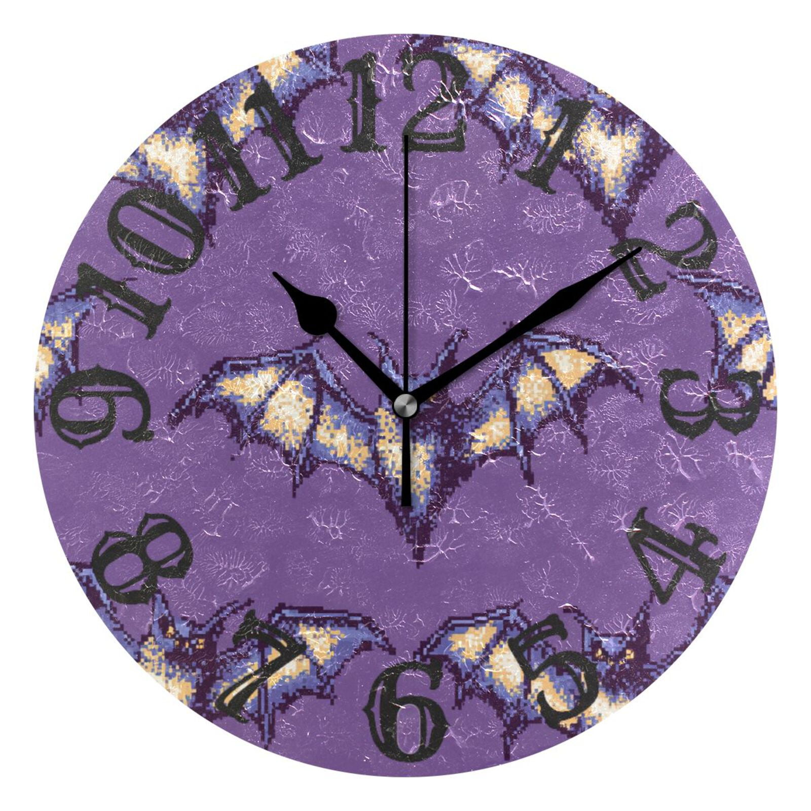 Pixelated Bats Wall Clock 10 inch Non-Ticking Easy to Read Decorative ...