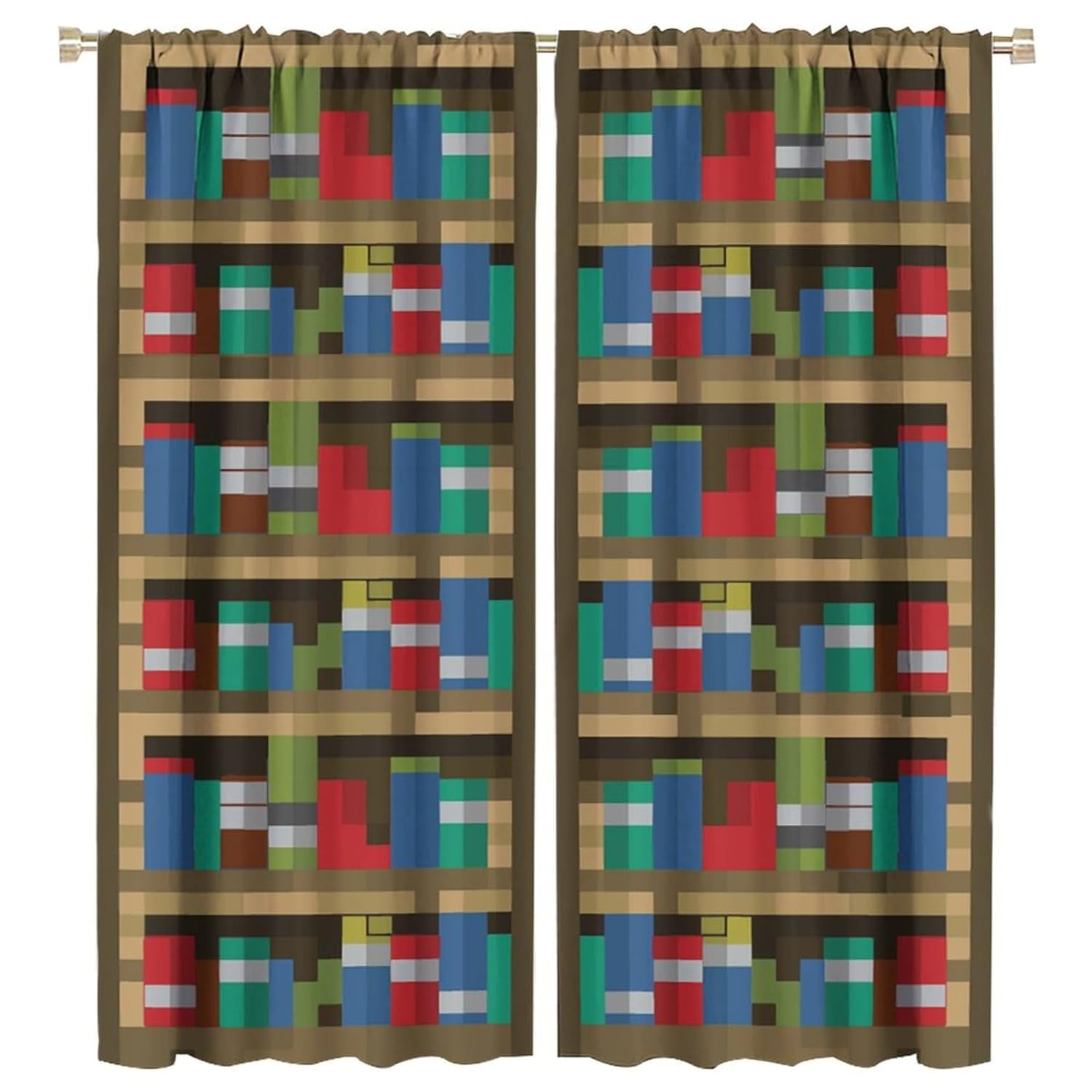 Pixelated Bookshelf Curtain for Kids, Shelf with Books in Pixel Art ...