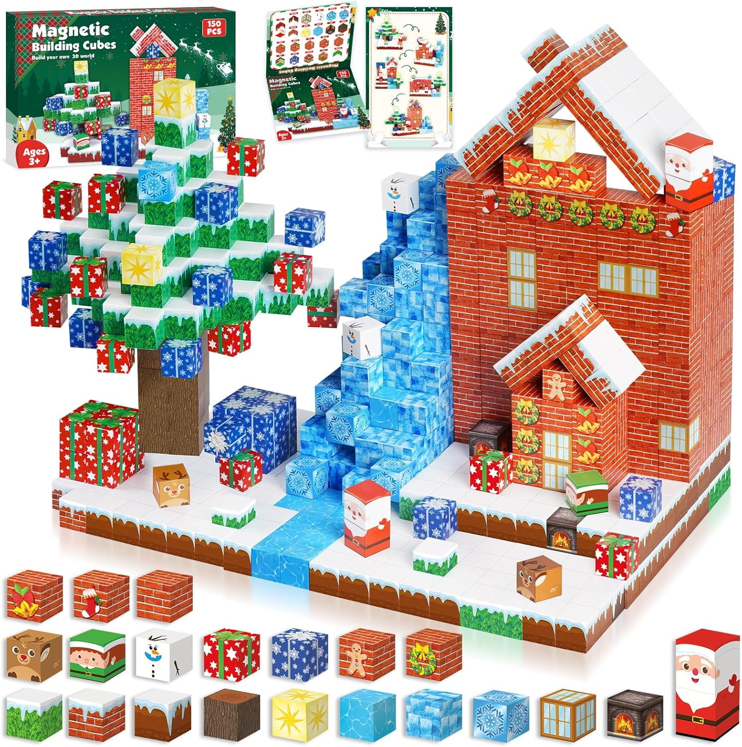 Pixelated Christmas Magnetic Blocks-150PCS Magnetic Building Blocks ...