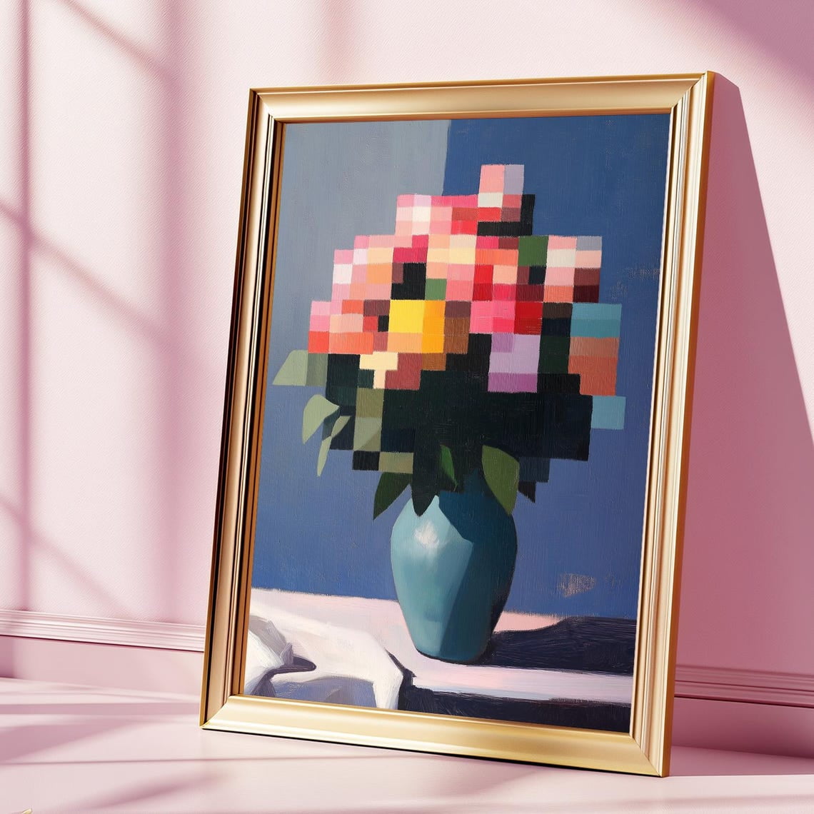 Pixelated Floral Still Life Oil Painting, Retro Video Game Art, 8-Bit ...