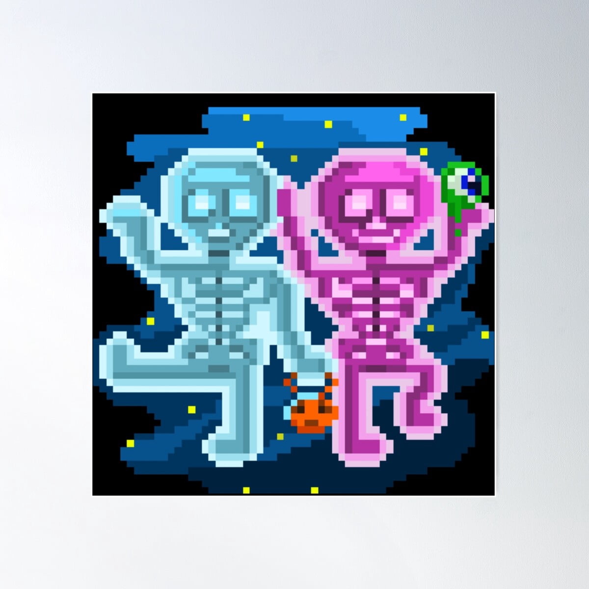 Pixelated Funky Disco Skeleton Poster Wall Art, Modern Wall Decor For ...