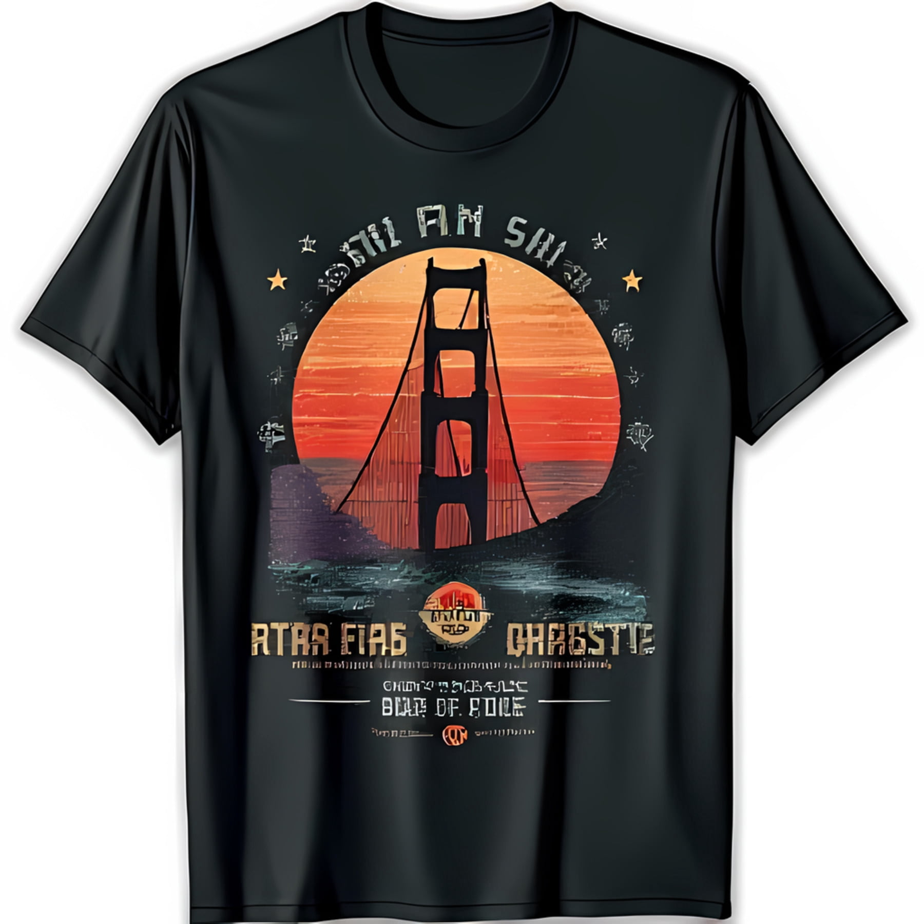 Pixelated Golden Gate Bridge Graphic Black T-Shirt San Sunset Design ...