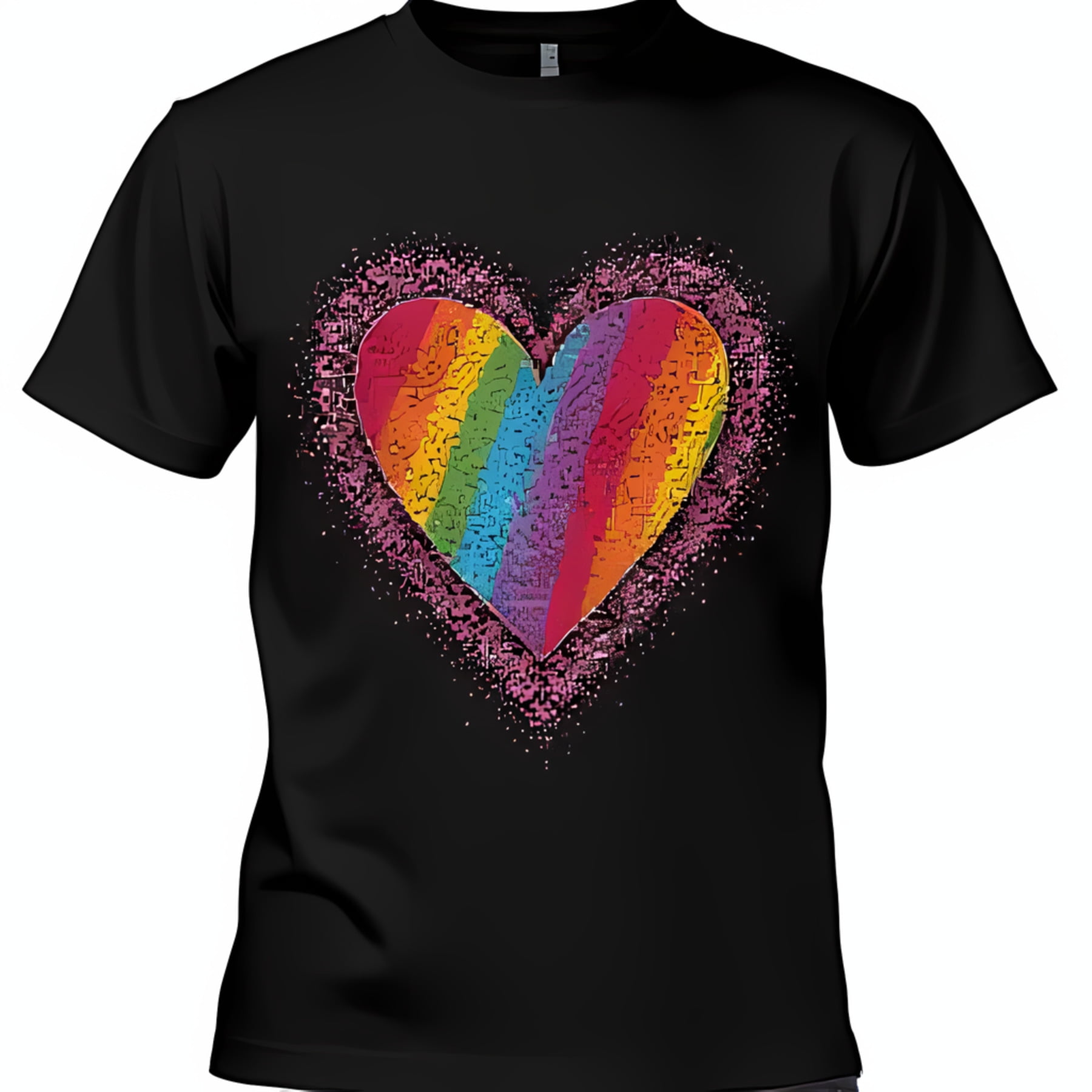 Pixelated Heart Black T-Shirt with Pink Square LGBTQ+ Pride Tee ...