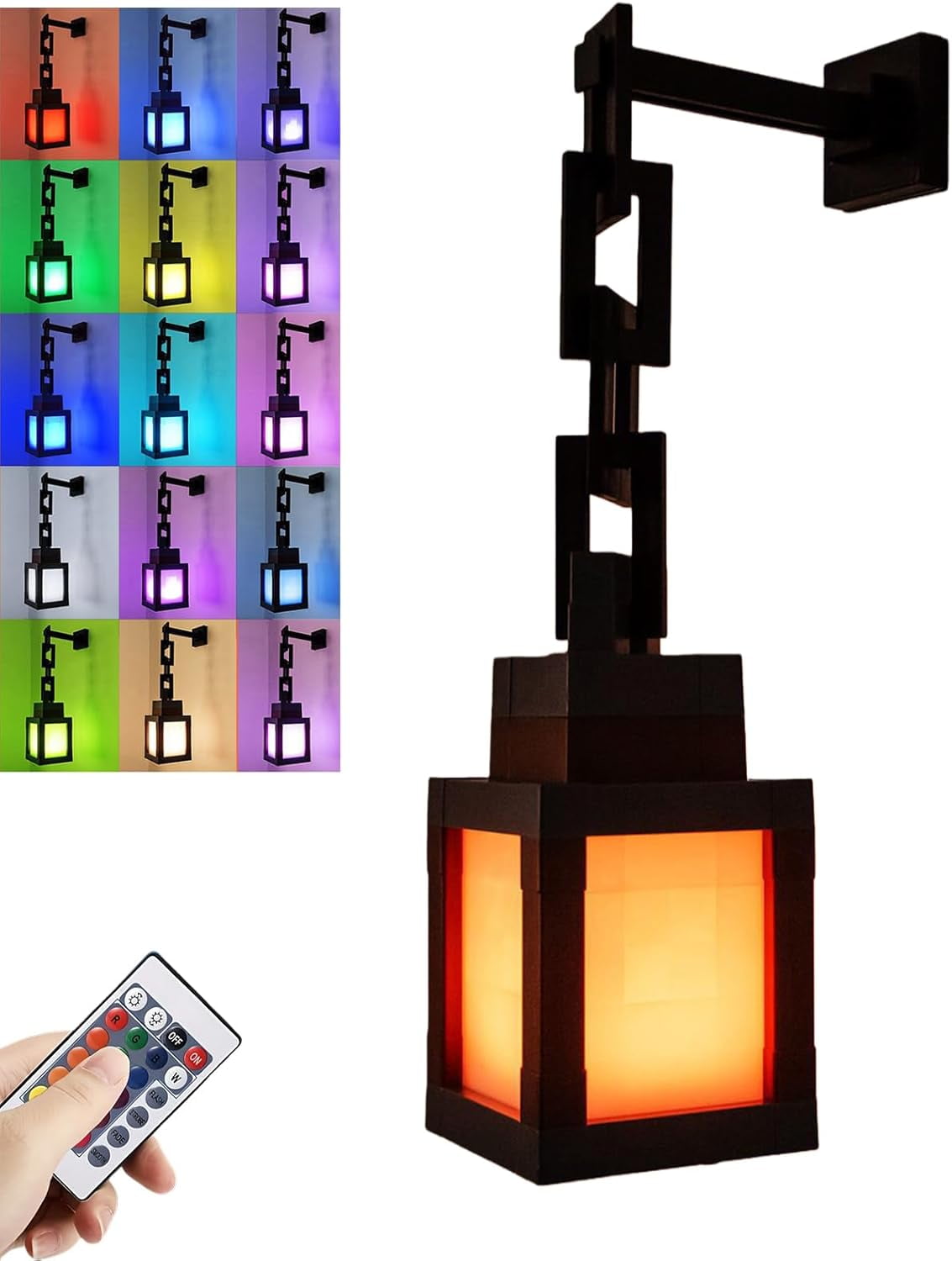 Pixelated Lantern Night Light, 16 Colors Rechargeable LED Lamp with ...