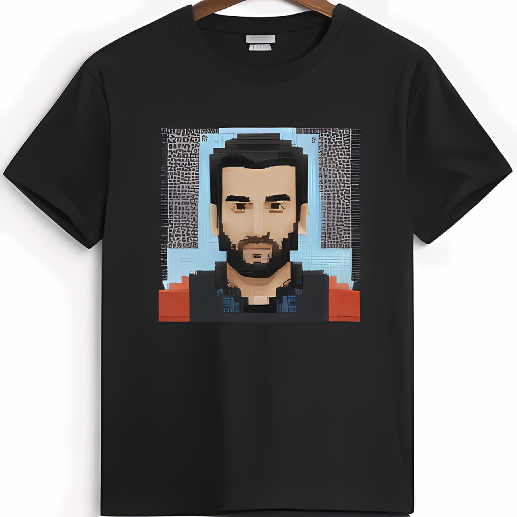 Pixelated Men s Face Graphic Black T-Shirt with Neck Soft Fabric ...