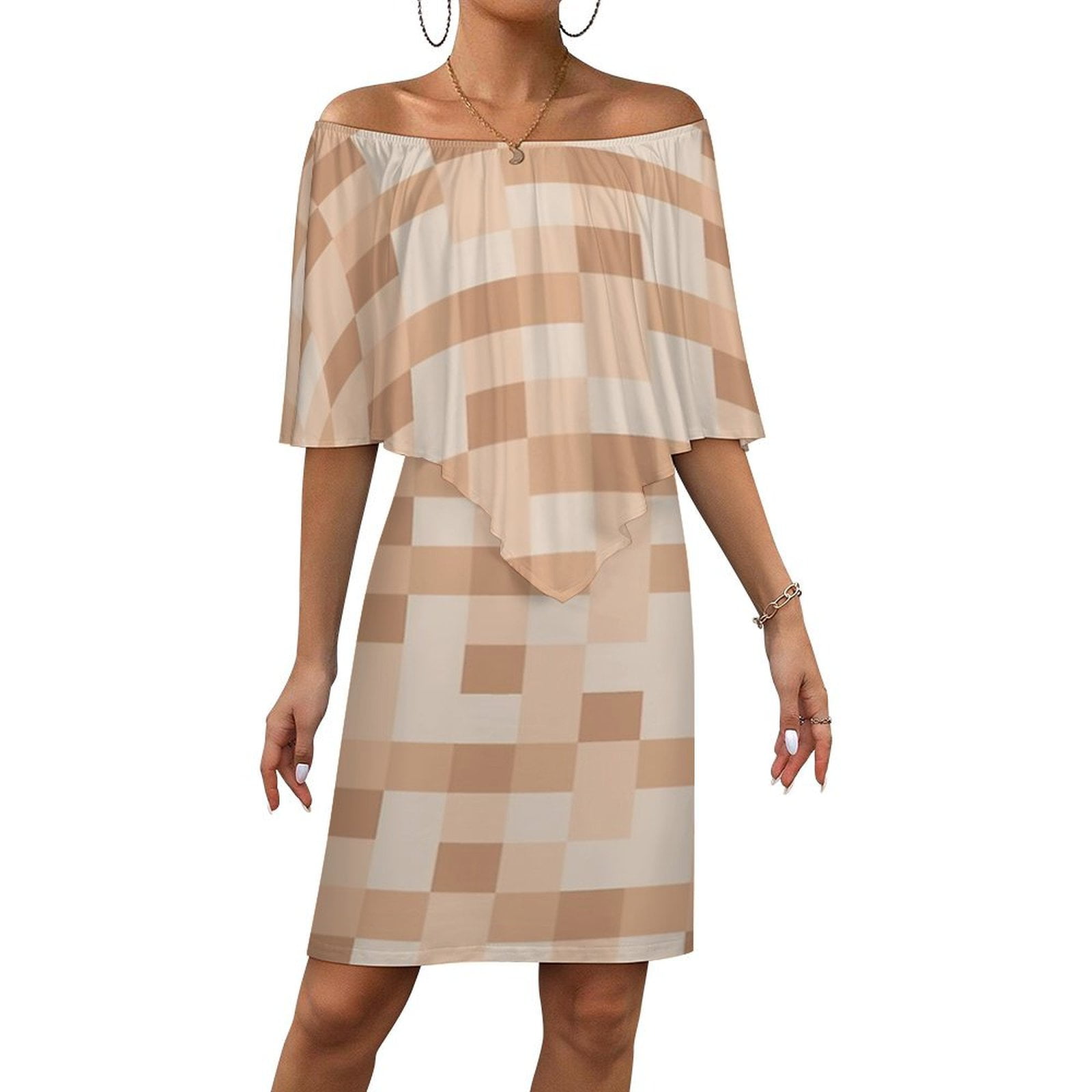 Pixelated Nudity Censored Light Skin Women's Off The Shoulder Ruffles ...