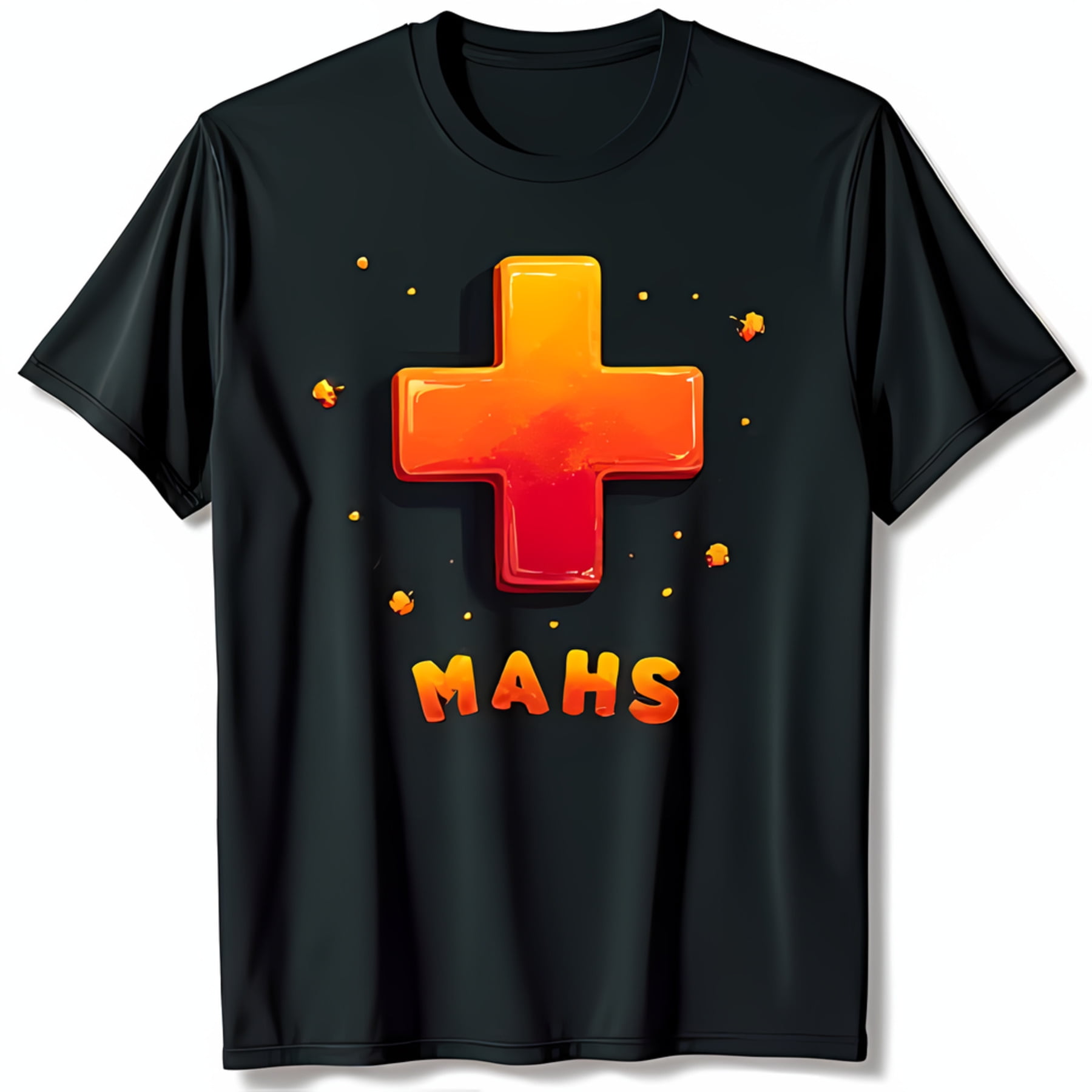 Pixelated Red and Plus Sign Graphic Black T-Shirt for Casual Style MAHS ...