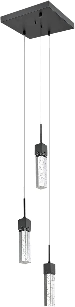 Pixi Collection Modern Illuminated Glass Led Cube Matte Black Pendant ...