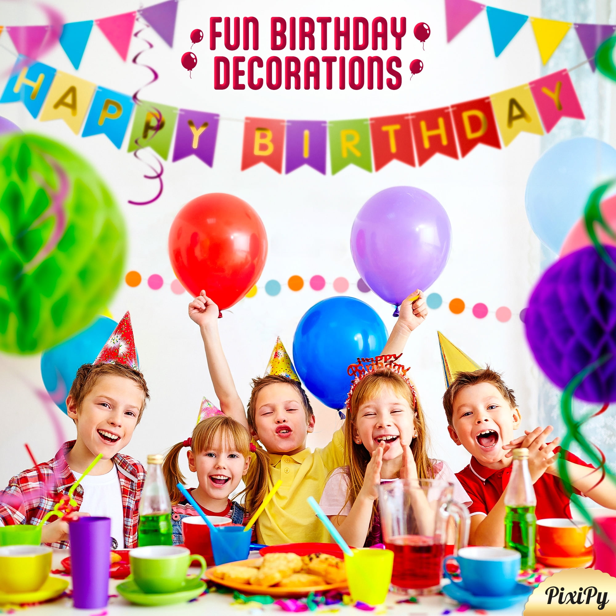 PixiPy Happy Birthday Banner Kit Multicolor, 17-Pieces - Walmart.com