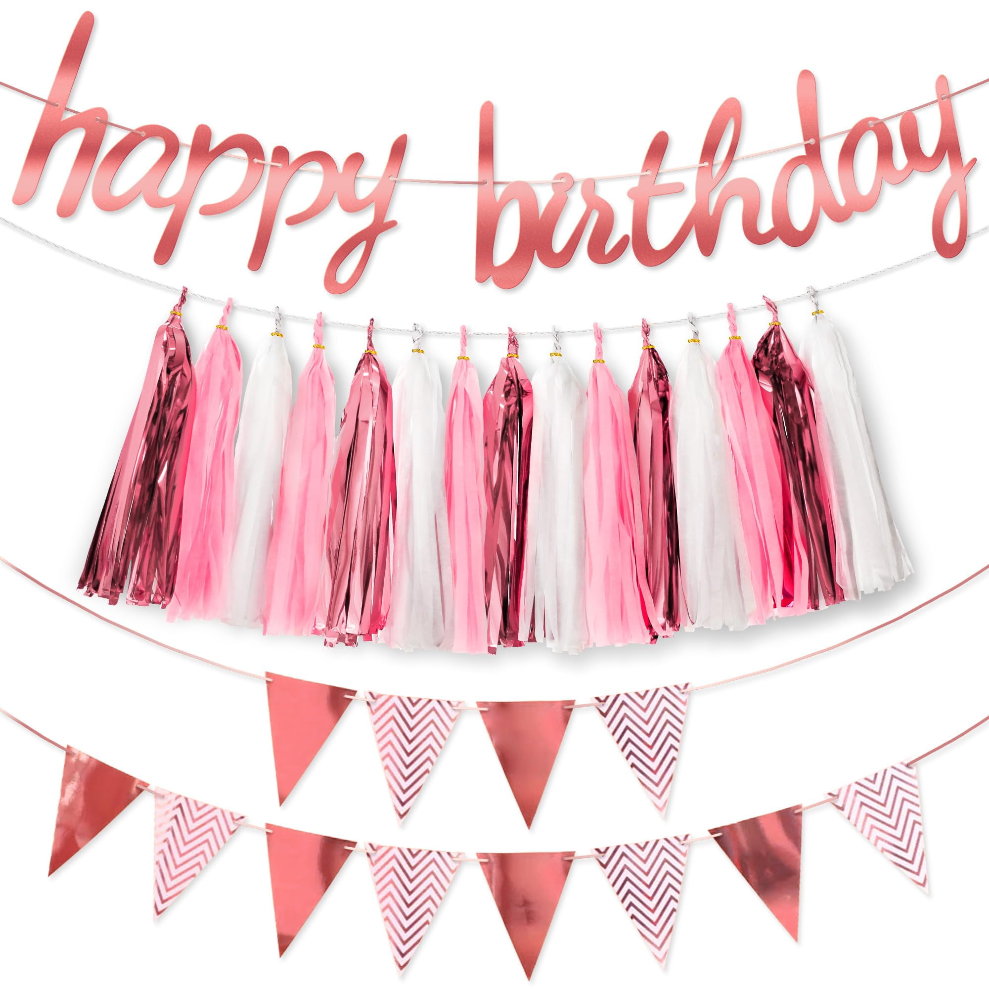 PixiPy Happy Birthday Banner Kit Rose Gold, 57-Pieces - Walmart.com