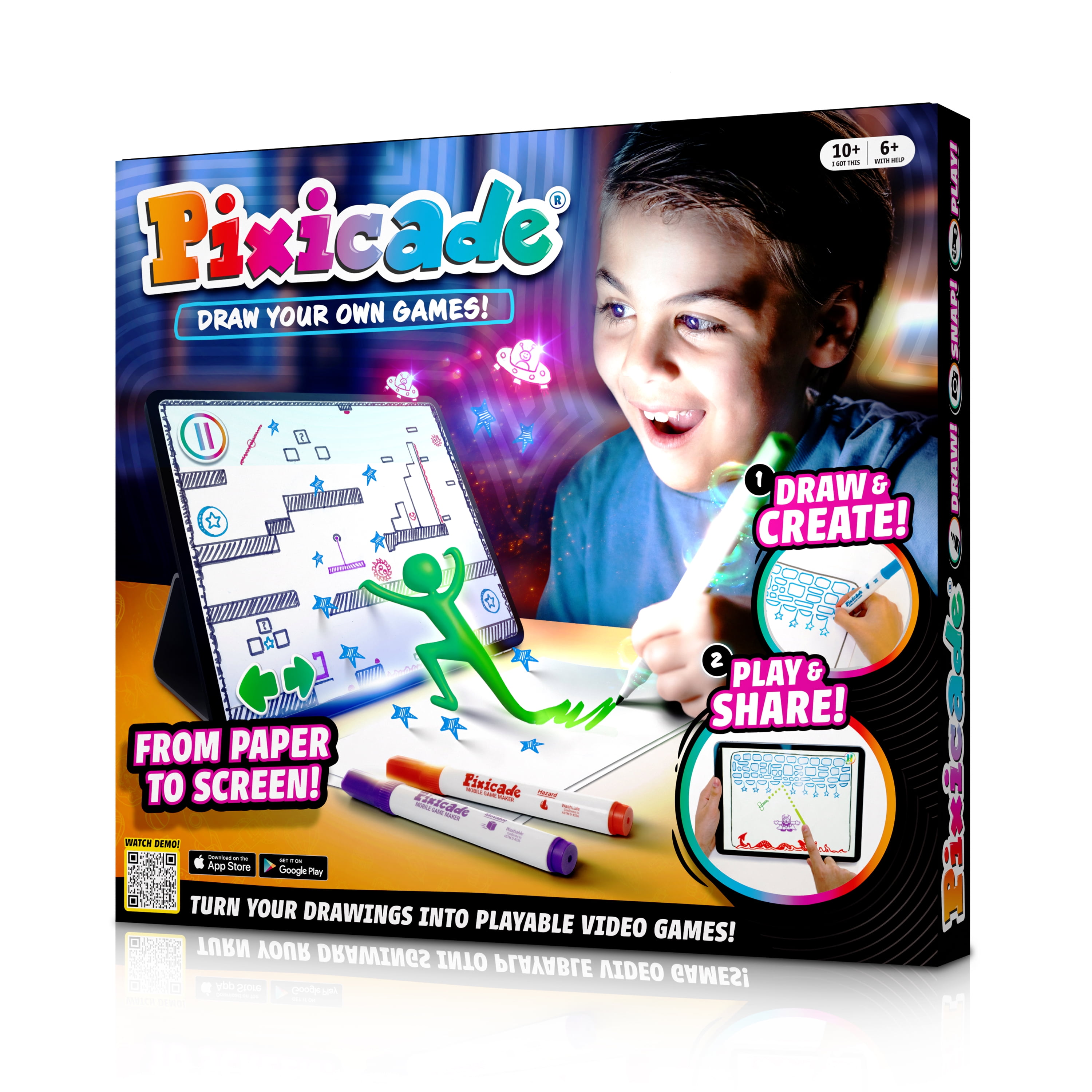 Pixicade Draw Your Own Video Game Creator Kit for Kids Ages 6+ – Turn Hand-Drawn Art into ...