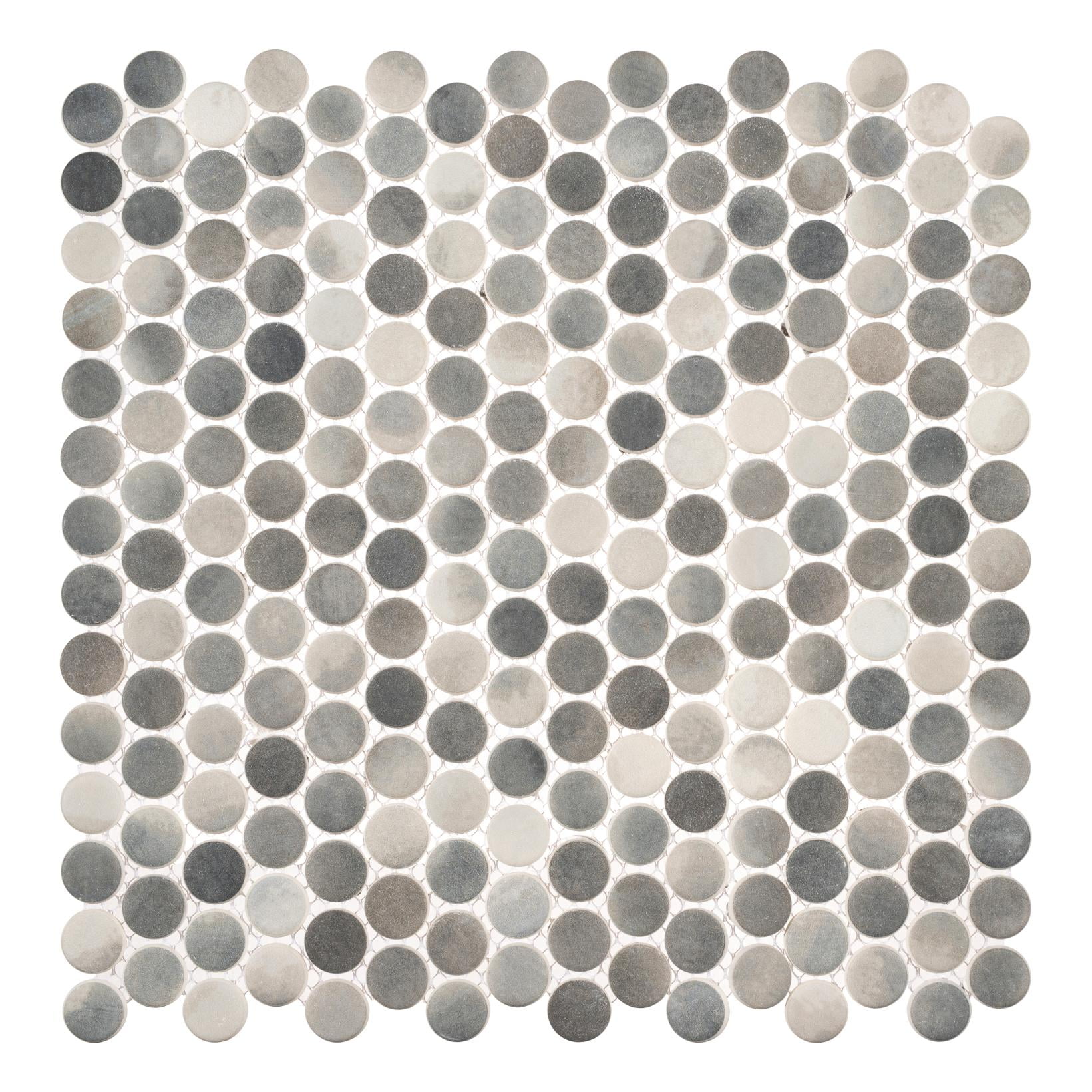 Pixie Char Gray 3/4-in Penny Round Fabric Look Matte Glass Mosaic Wall ...