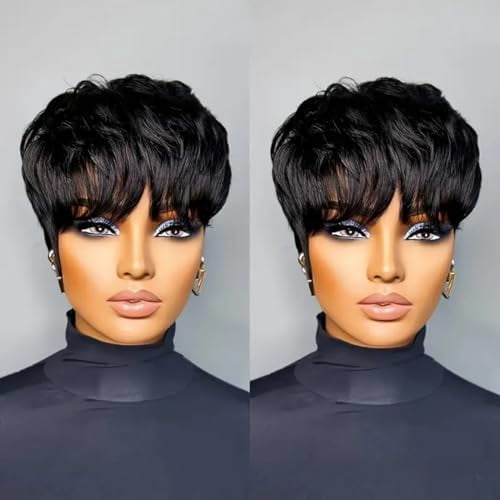 Pixie Cut Wigs For Black Women Short Layered Pixie Cut Human Hair Wigs ...