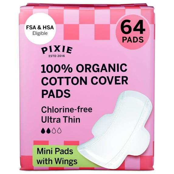 Pixie Organic Cotton Ultra Thin Mini Pads for Teens - Liners with Wings ...