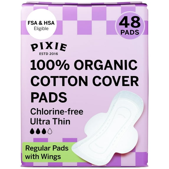 Pixie Organic Cotton Ultra Thin Pads with Wings for Women - Leak-Proof ...