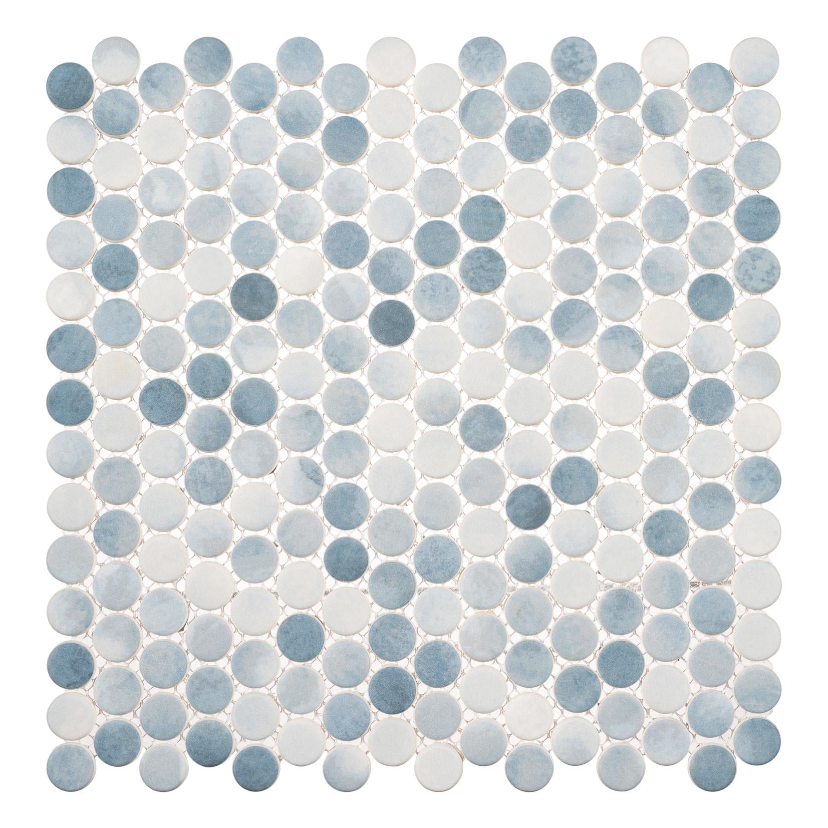 Pixie Wave Blue 3/4-in Penny Round Fabric Look Matte Glass Mosaic Wall ...