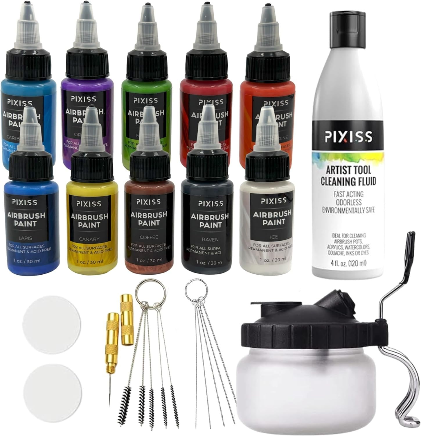 Pixiss Air Brush Painting Set, Cleaning Pot, Brush Cleaning Fluid (4 fl ...