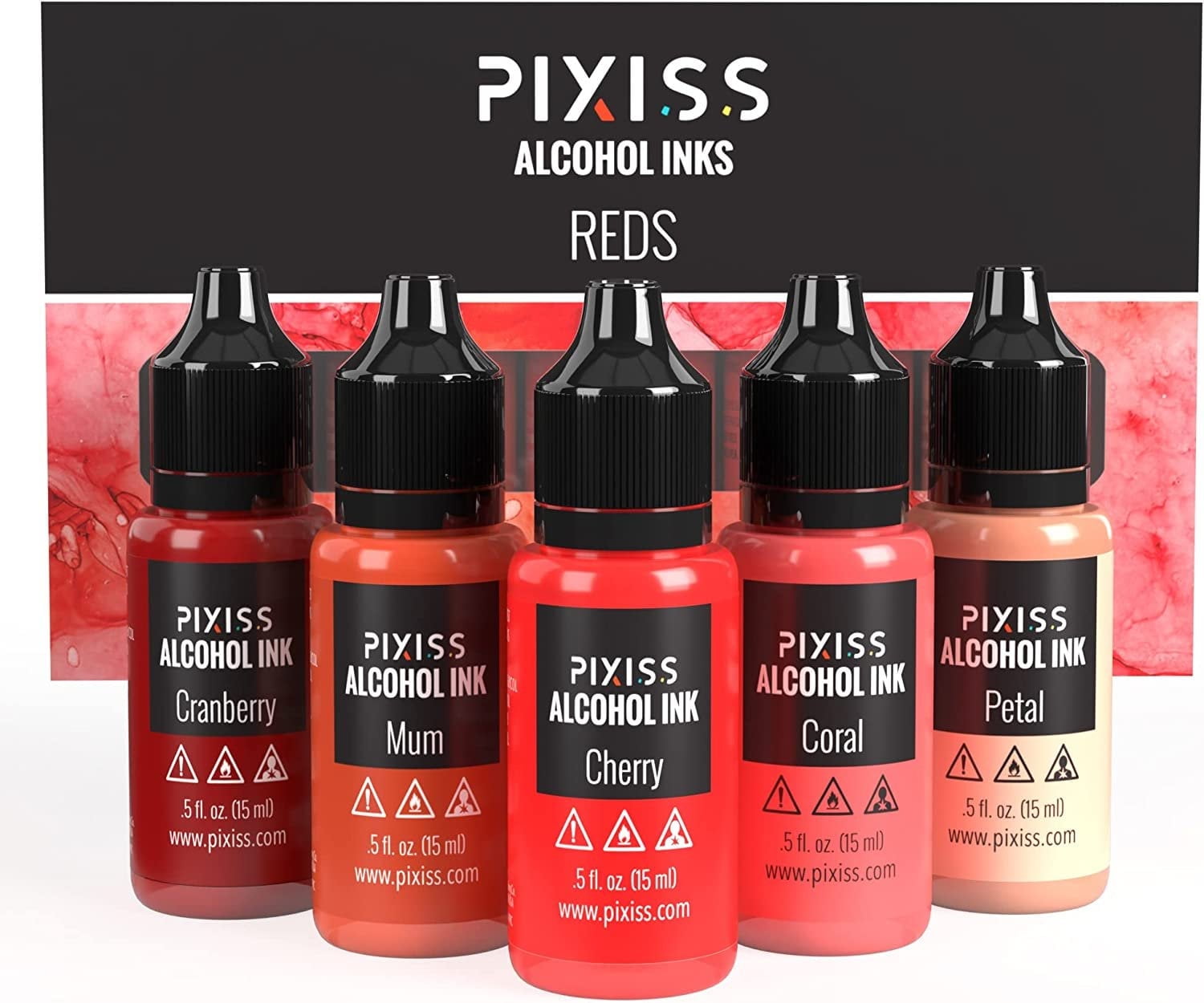 PIXISS Alcohol Ink Set of 5 - Brilliant Red Hues by Pixiss - Walmart.com
