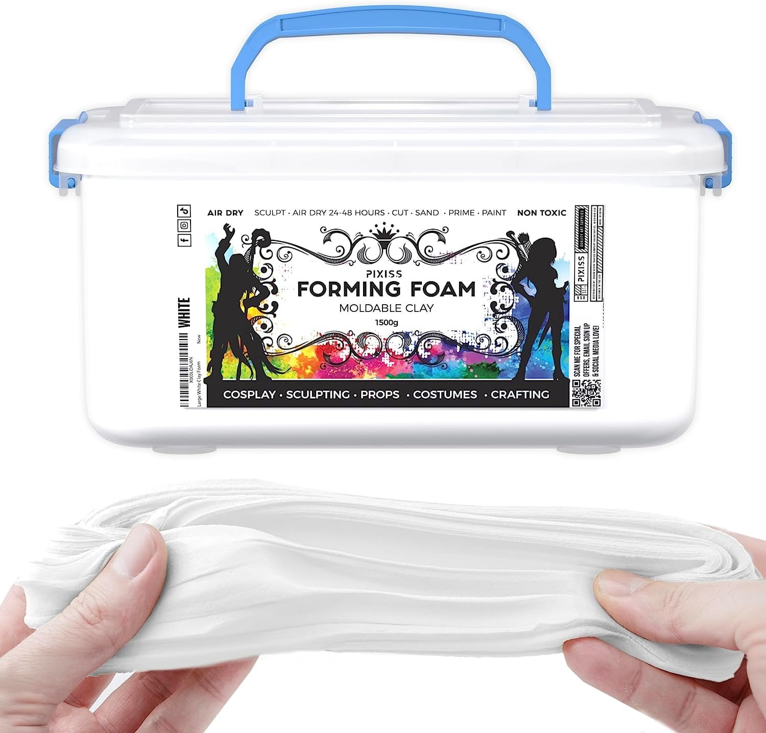 Pixiss Moldable Hardening White Foam Clay - Air Dry, 1500g for Cosplay ...