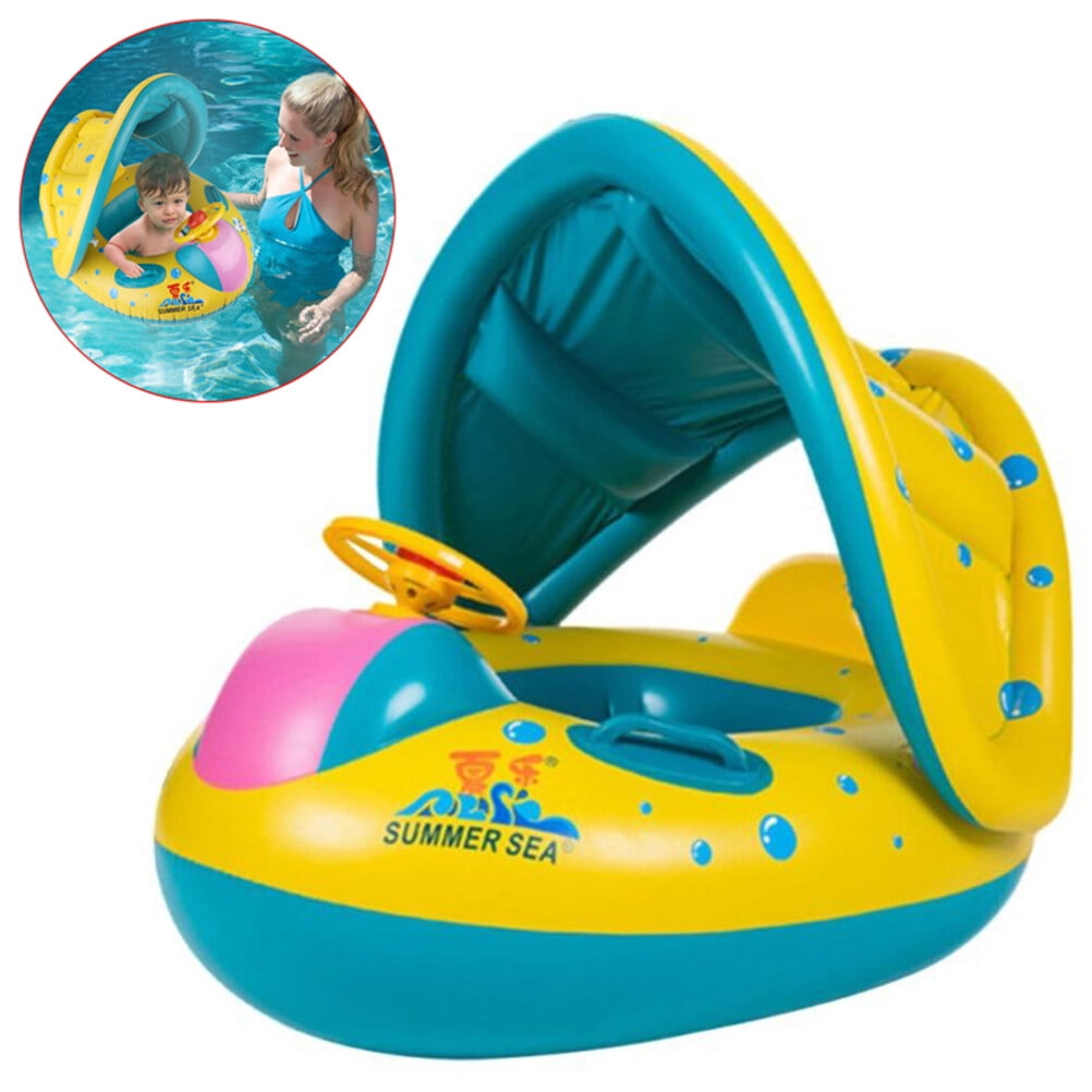 Pixnor Inflatable Baby Swimming Pool Floats with Removable Sun Canopy ...