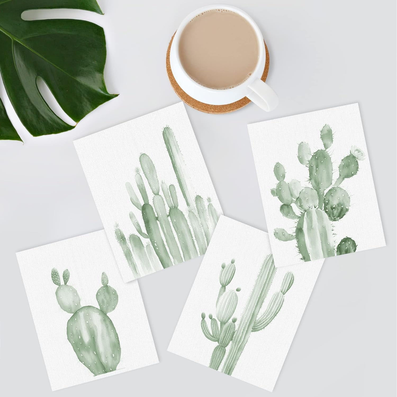 PixonSign 4 PCS Adhesive Canvas Poster Pastel Southwest Desert Cactus ...