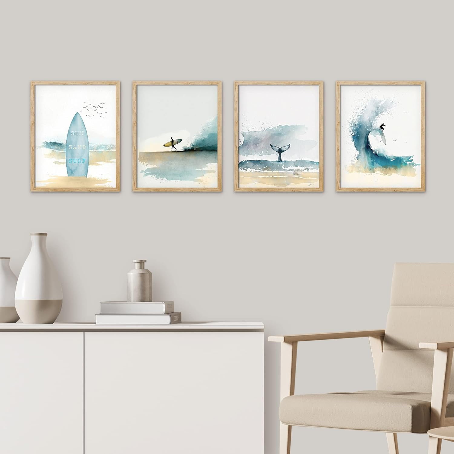 PixonSign 4 PCS Adhesive Canvas Poster Watercolor Pastel Surfboard ...