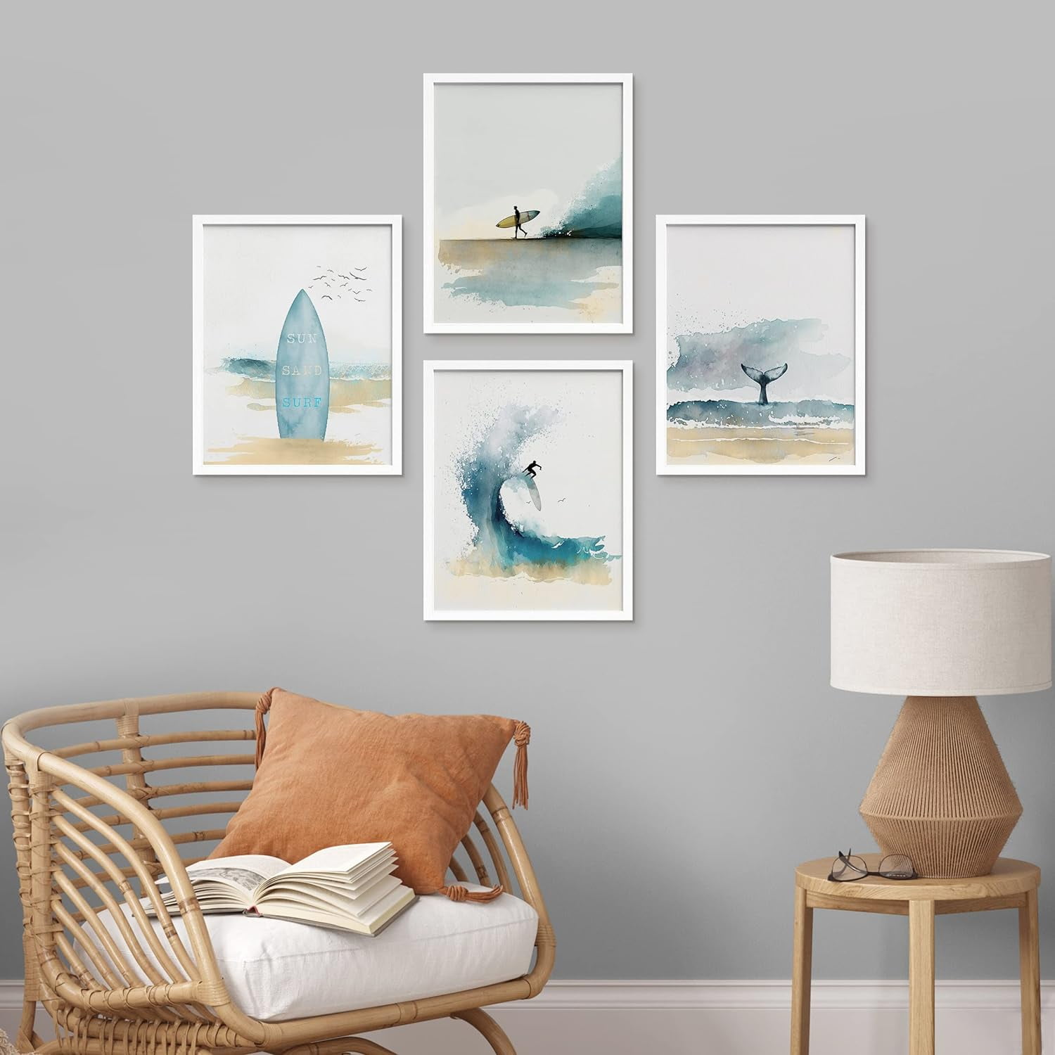 PixonSign 4 PCS Adhesive Canvas Poster Watercolor Pastel Surfboard ...