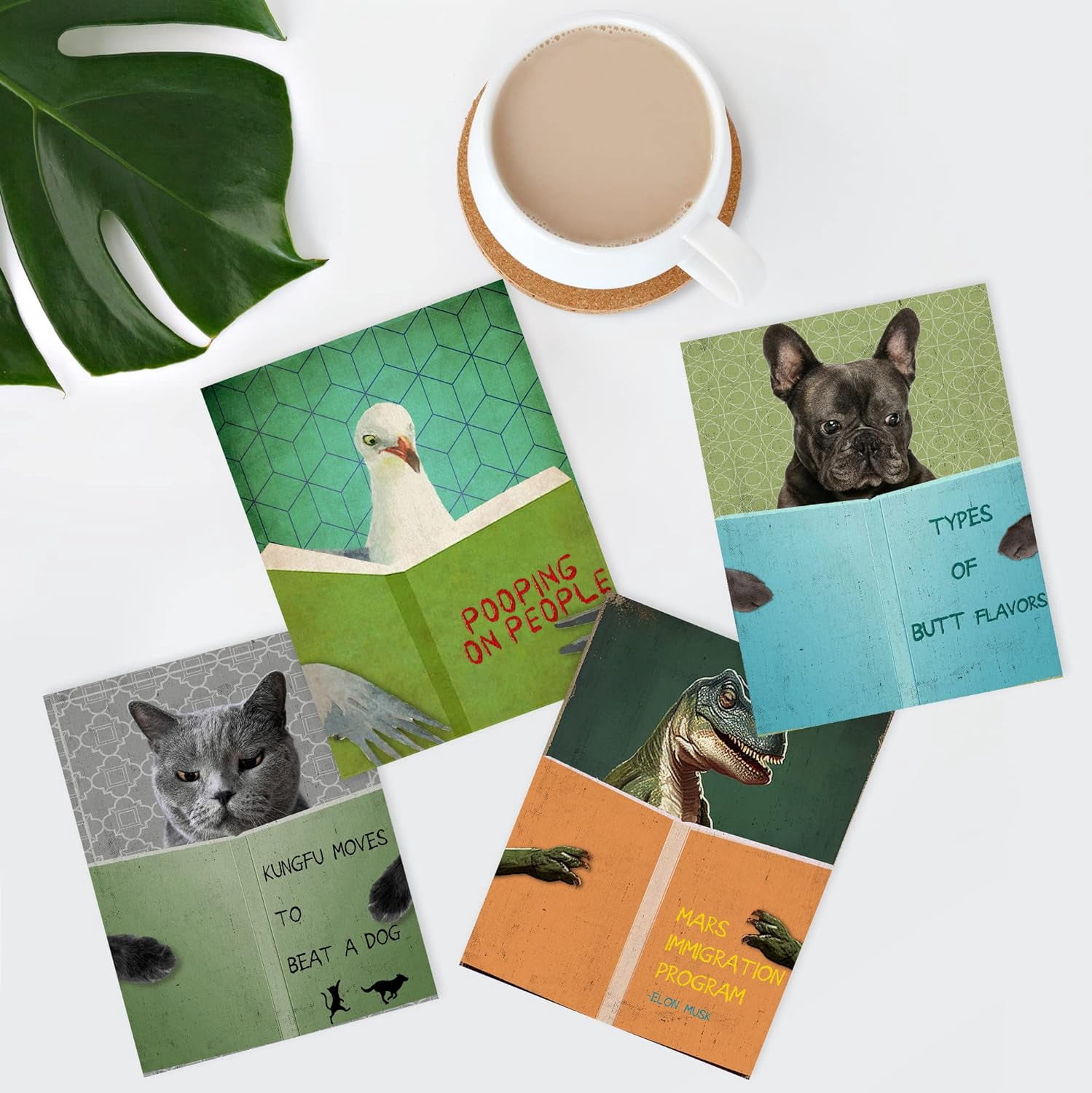 PixonSign 4 PCS Adhesive Canvas Posters, Cat Bird Dinosaur Dog Prints ...
