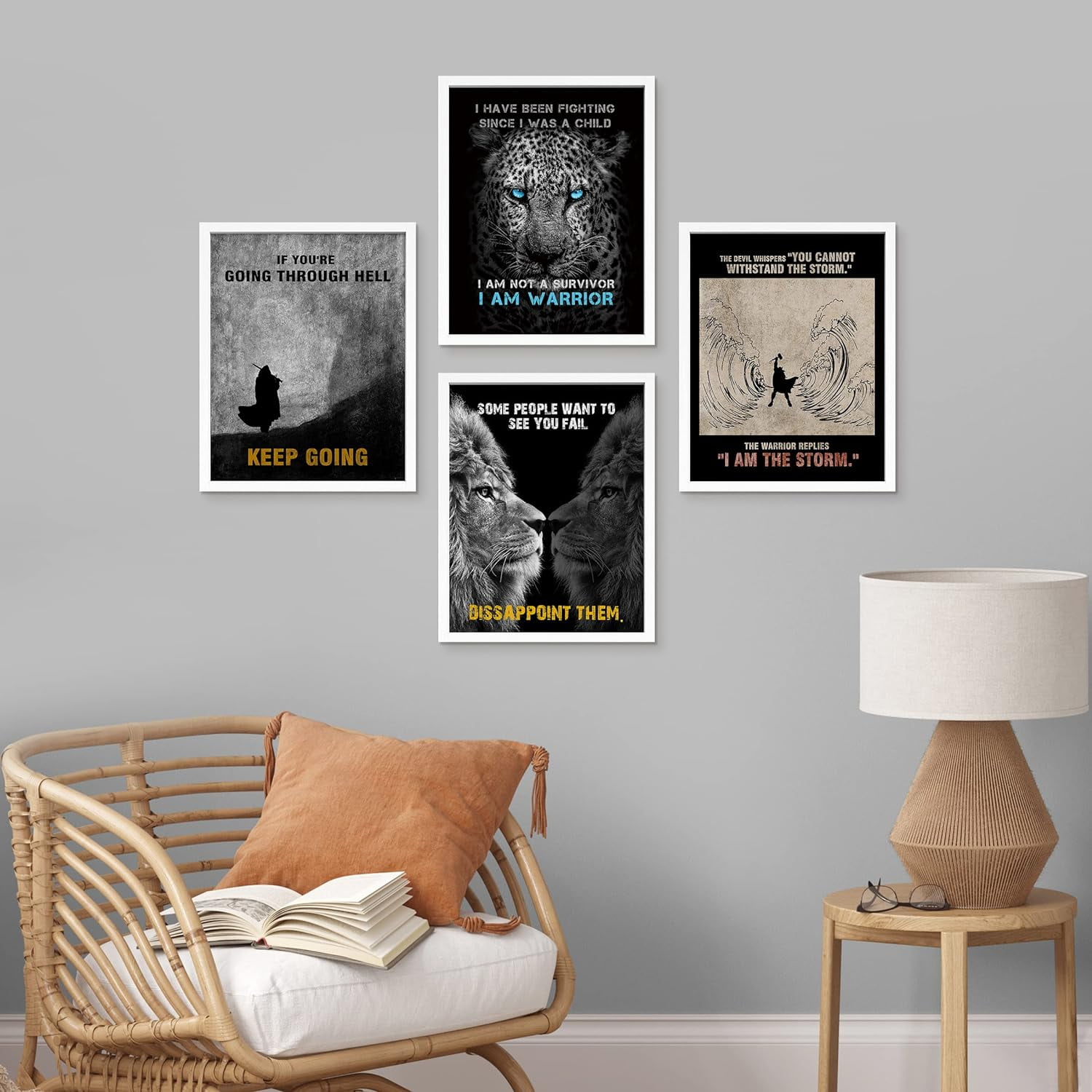 PixonSign 4 PCS Adhesive Canvas Posters Lion Leopard Colorful ...