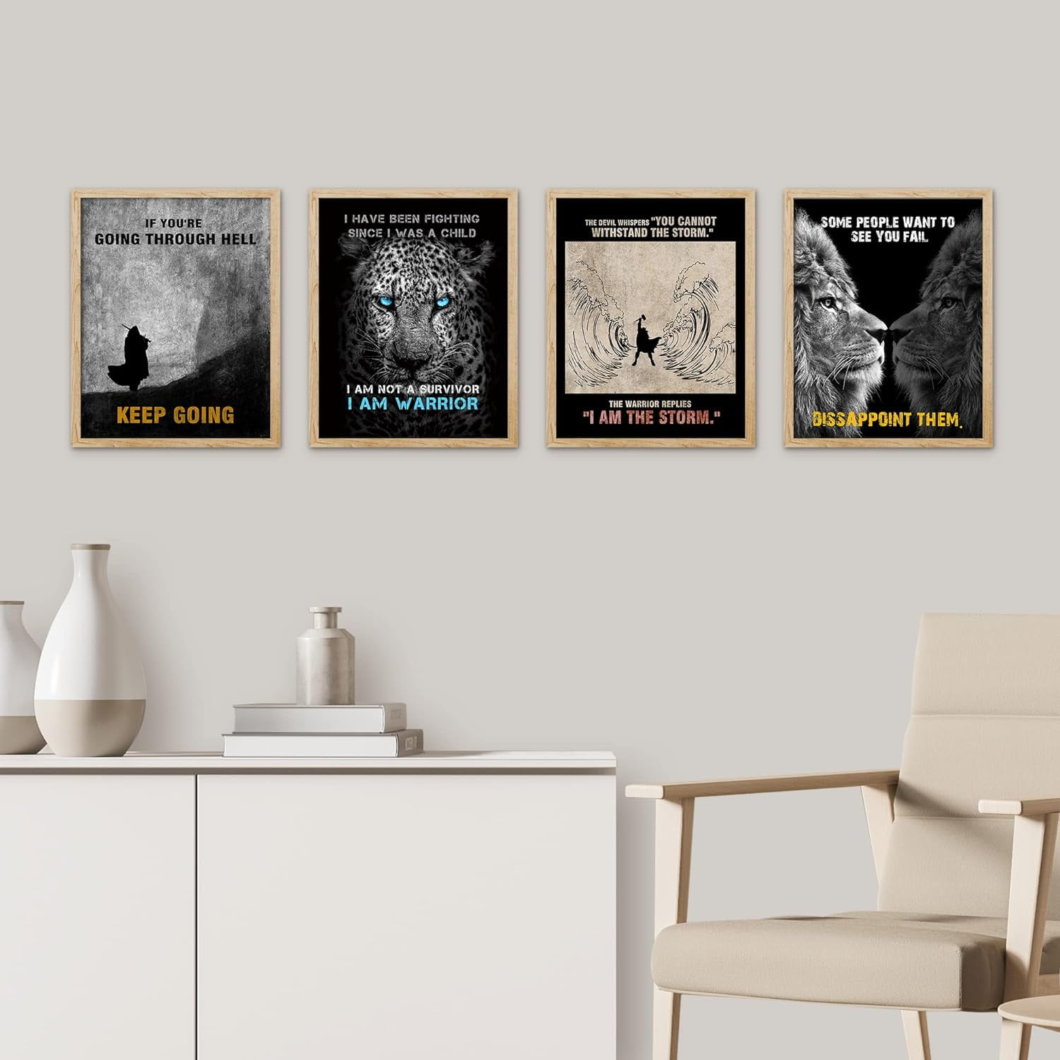 PixonSign 4 PCS Adhesive Canvas Posters Lion Leopard Colorful ...