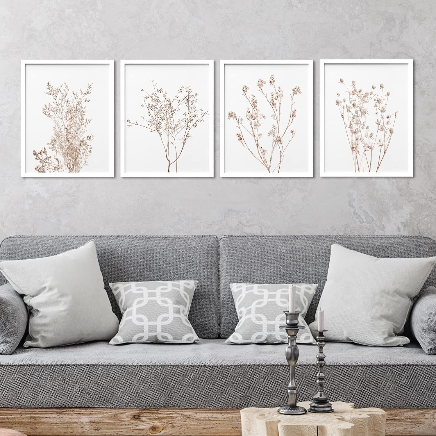 PixonSign 4 PCS Adhesive Canvas Posters Pastel Brown Forest Plant ...